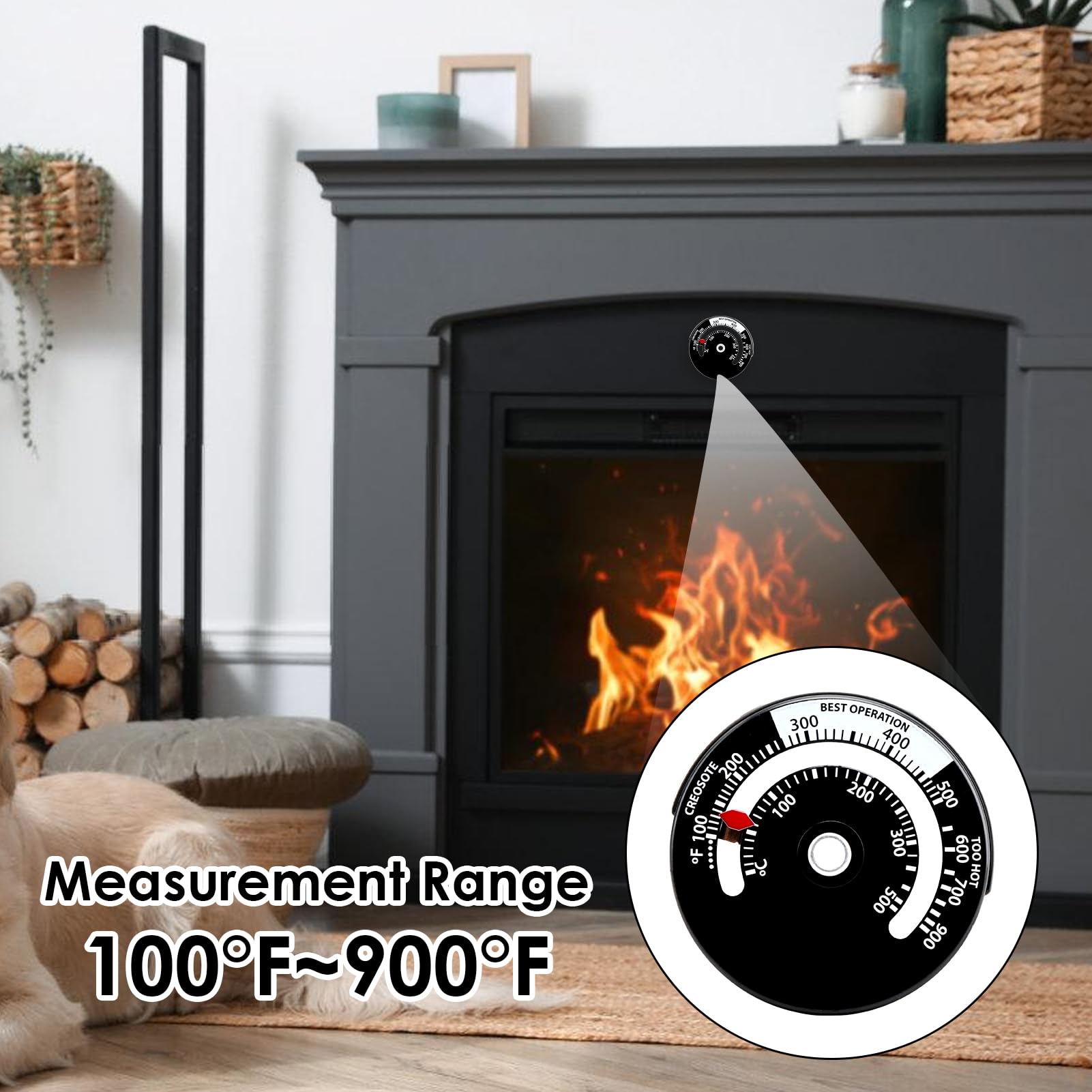Wood Stove Thermometer, Magnetic Log Burner Thermometer Fireplace ...