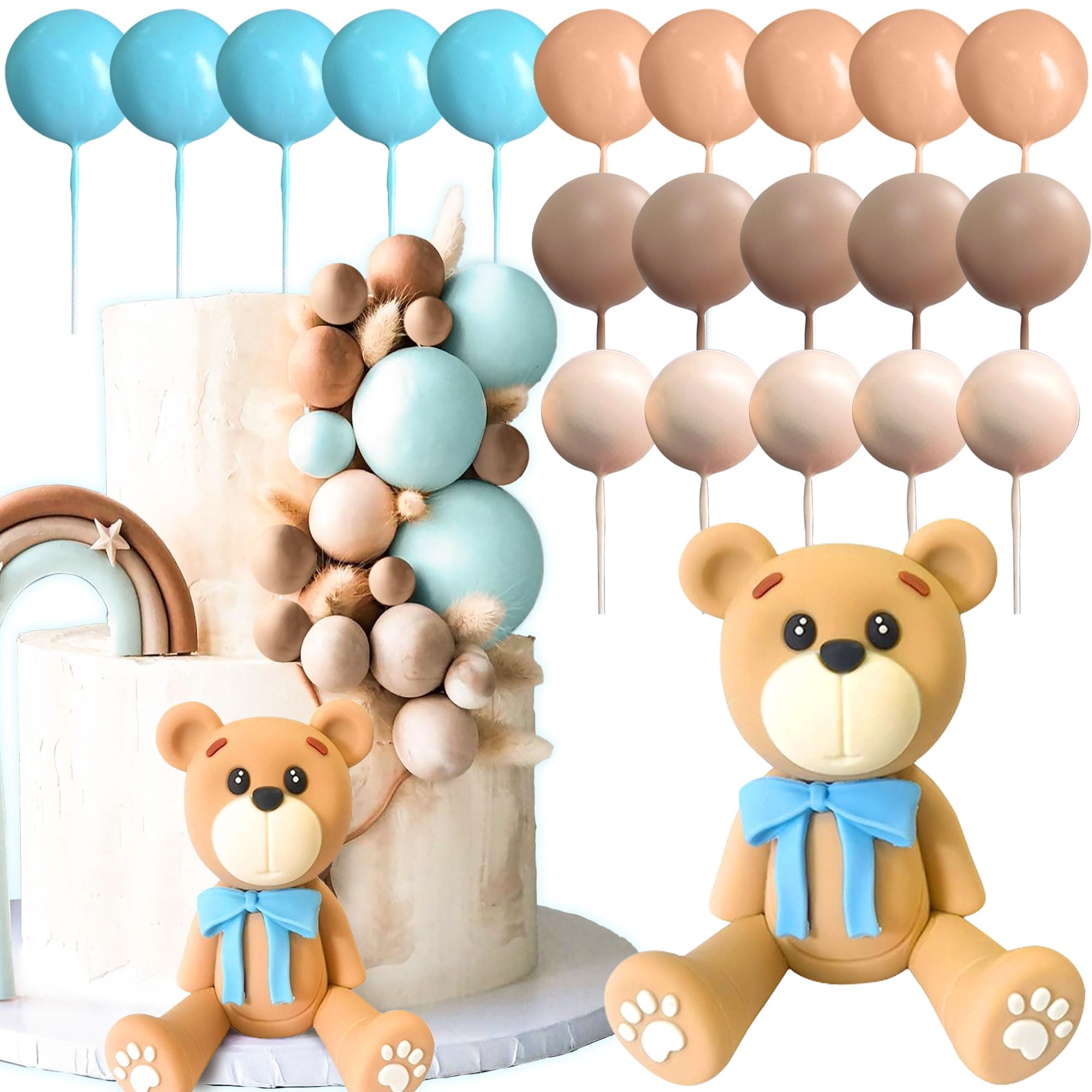 Amazon.com: LaVenty Blue Bear Cake Decoration Blue Gold Balls Cake ...