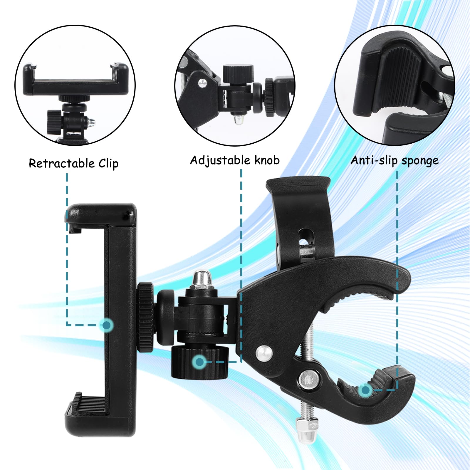 Mic Stand Phone Holder, Microphone Arm Mount Clamp with 360 Rotation ...