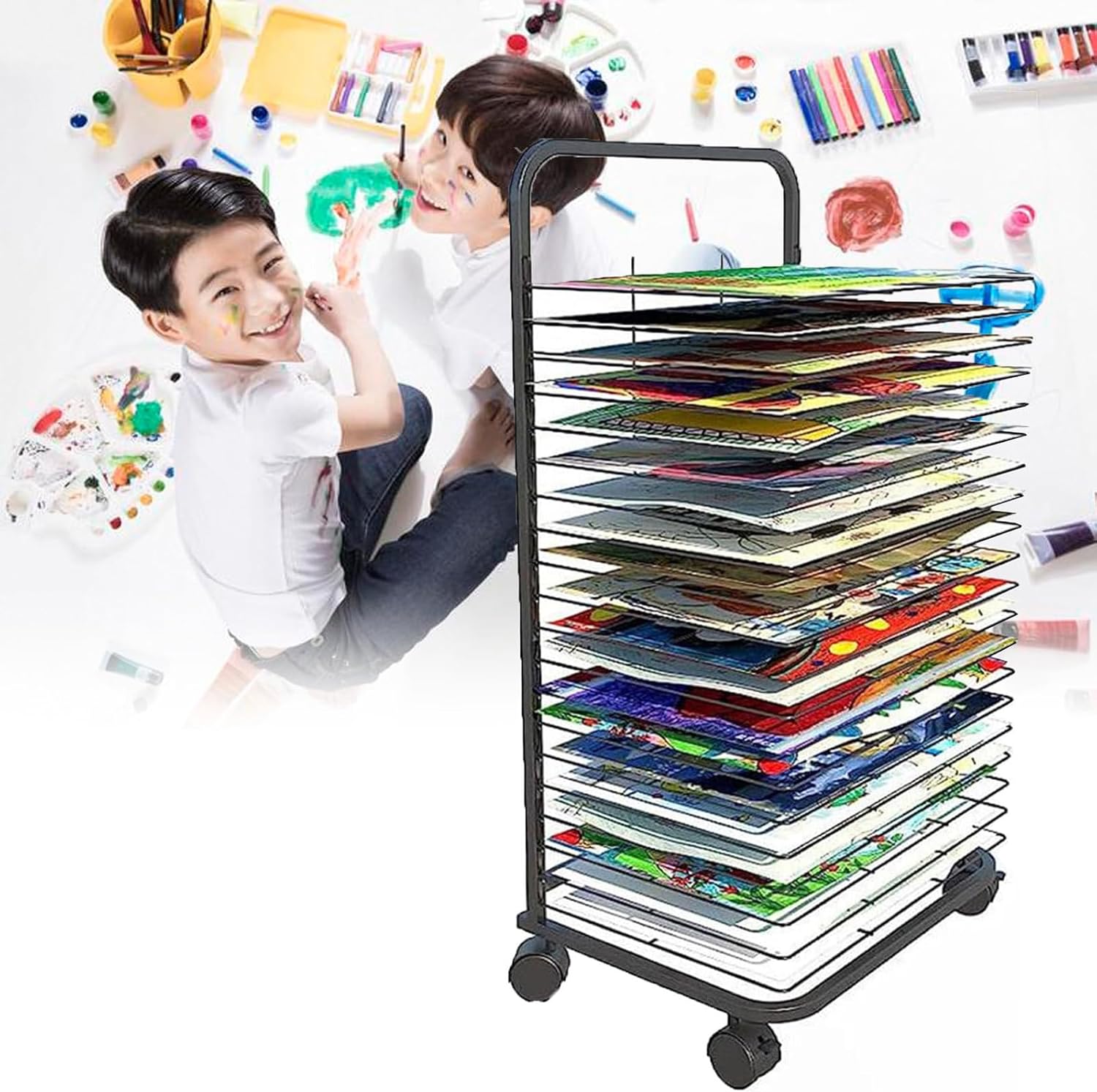 Steel Art Drying Racks With Wheels - Multi-Layer Mobile Craft Shelves ...