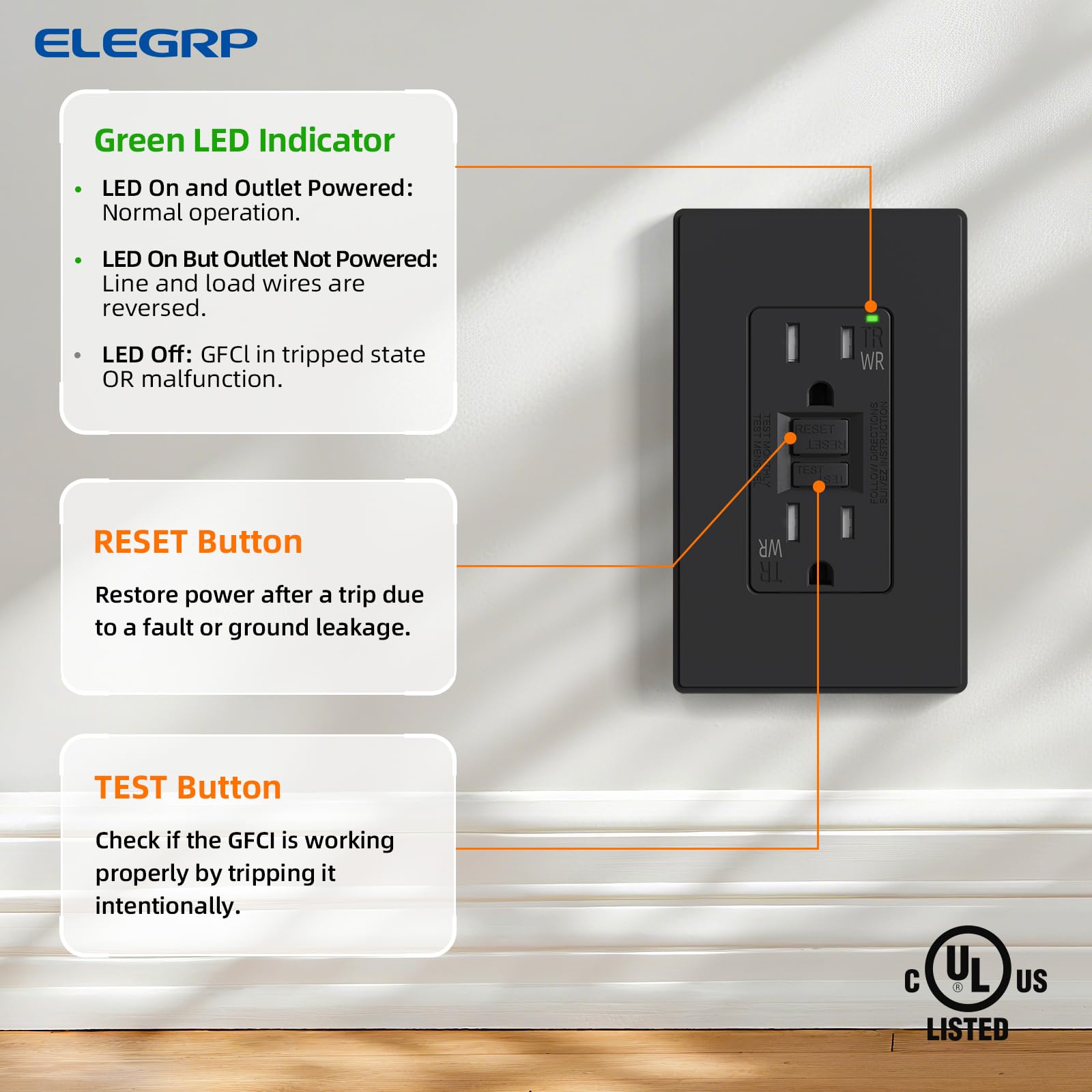Snapklik.com : GFCI Outlet Outdoor, 15 Amp Self-Test Thinner Design GFI ...