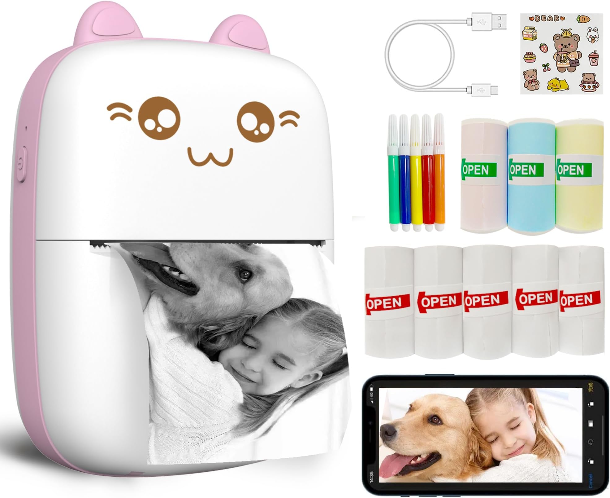 Amazon.com: Mini Printer Portable, Inkless Sticker printer with 8 Rolls ...