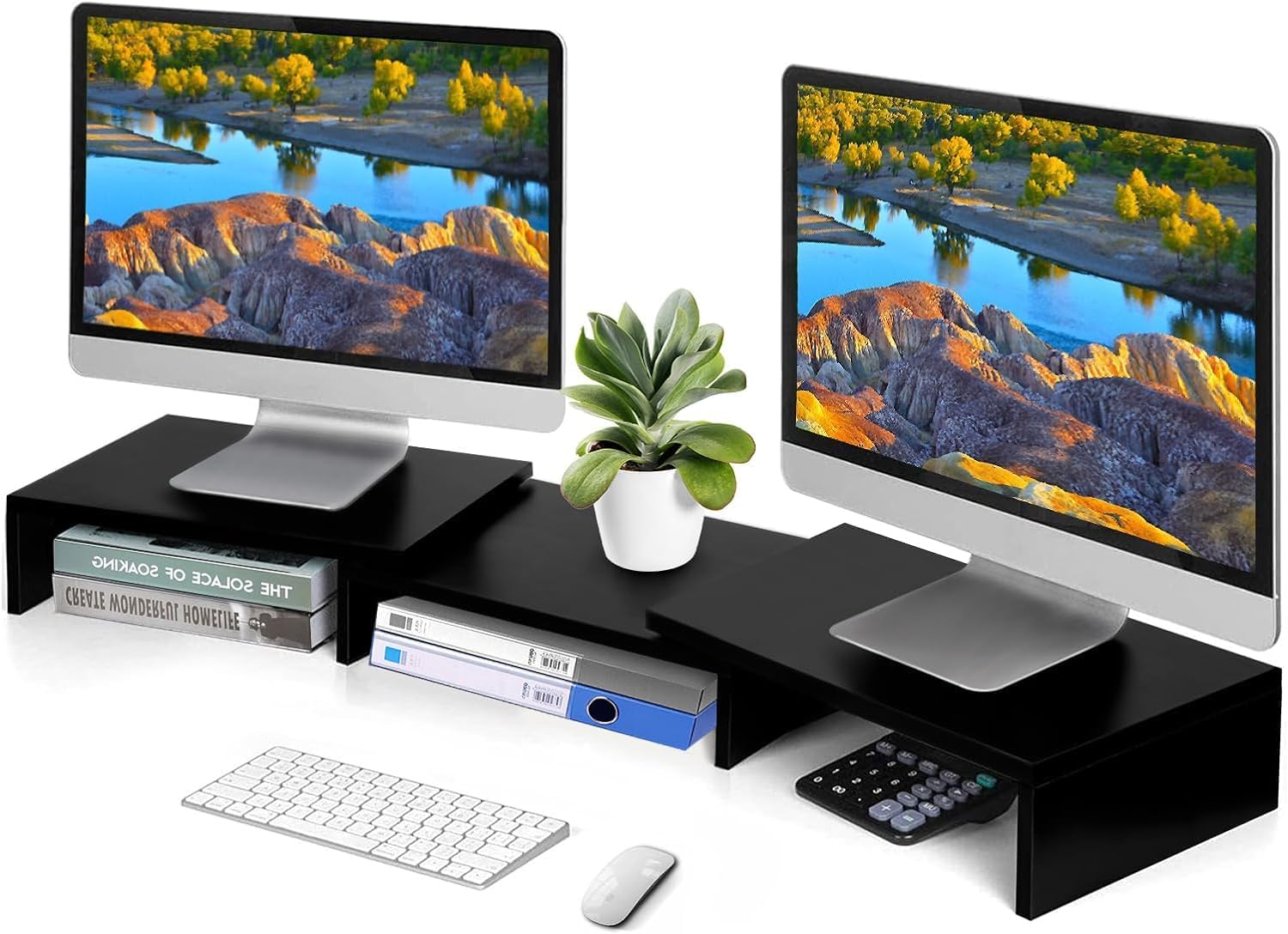 Amazon.com: YOMT Dual Monitor Stand Riser for 2 Monitors, Length and ...