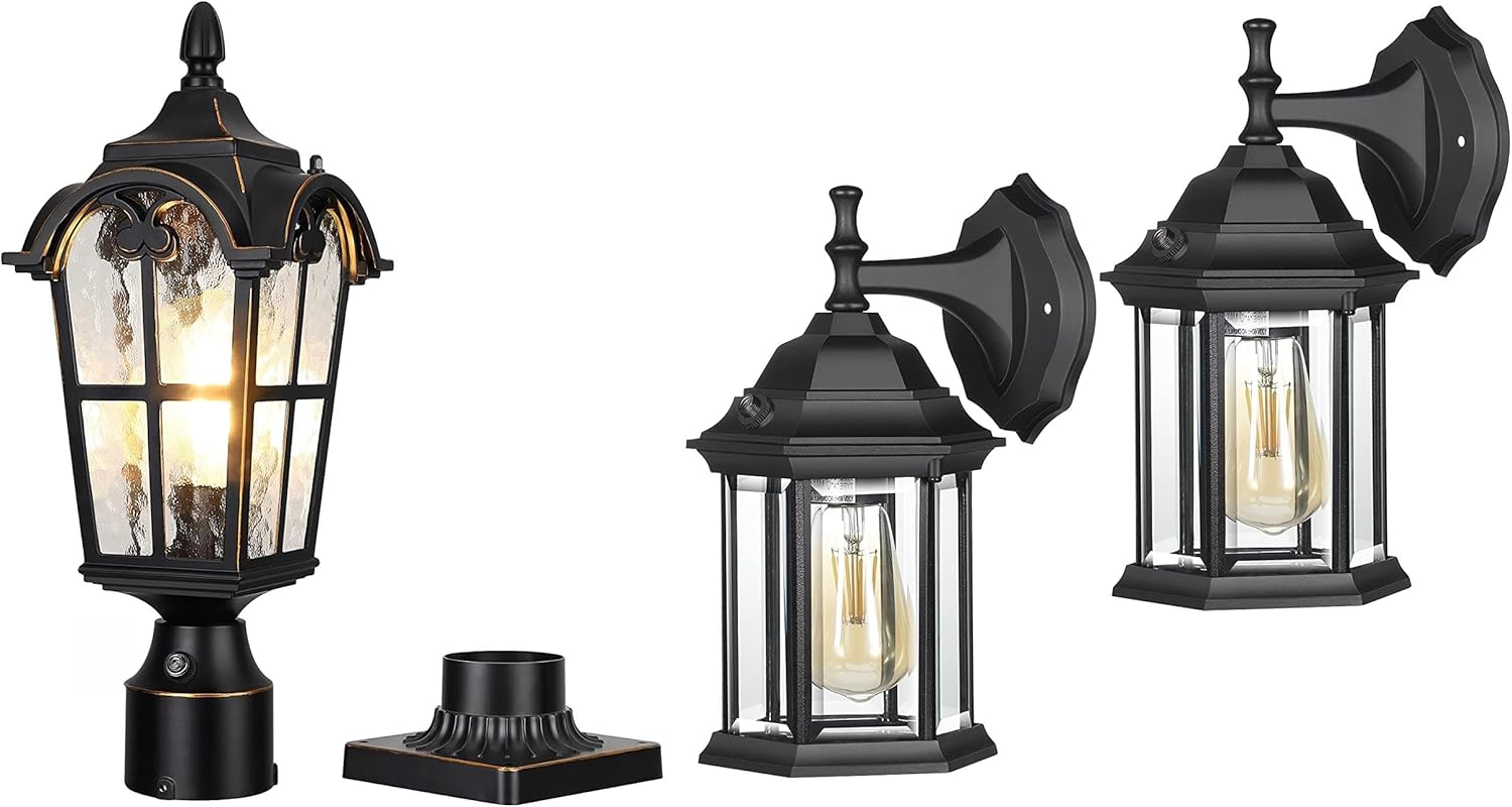 DEWENWILS 2 Pack Dusk to Dawn Outdoor Wall Lantern & Dusk to Dawn Outdoor Post Light - Amazon.com