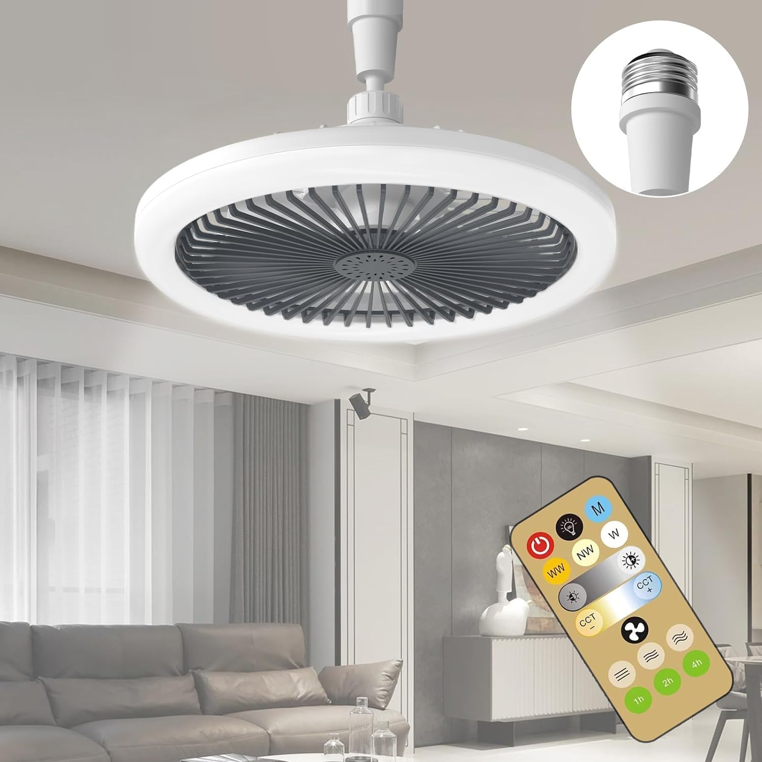 beseloa LED Ceiling Fan with Lights,E27 30W Ceiling Light with Fan and ...