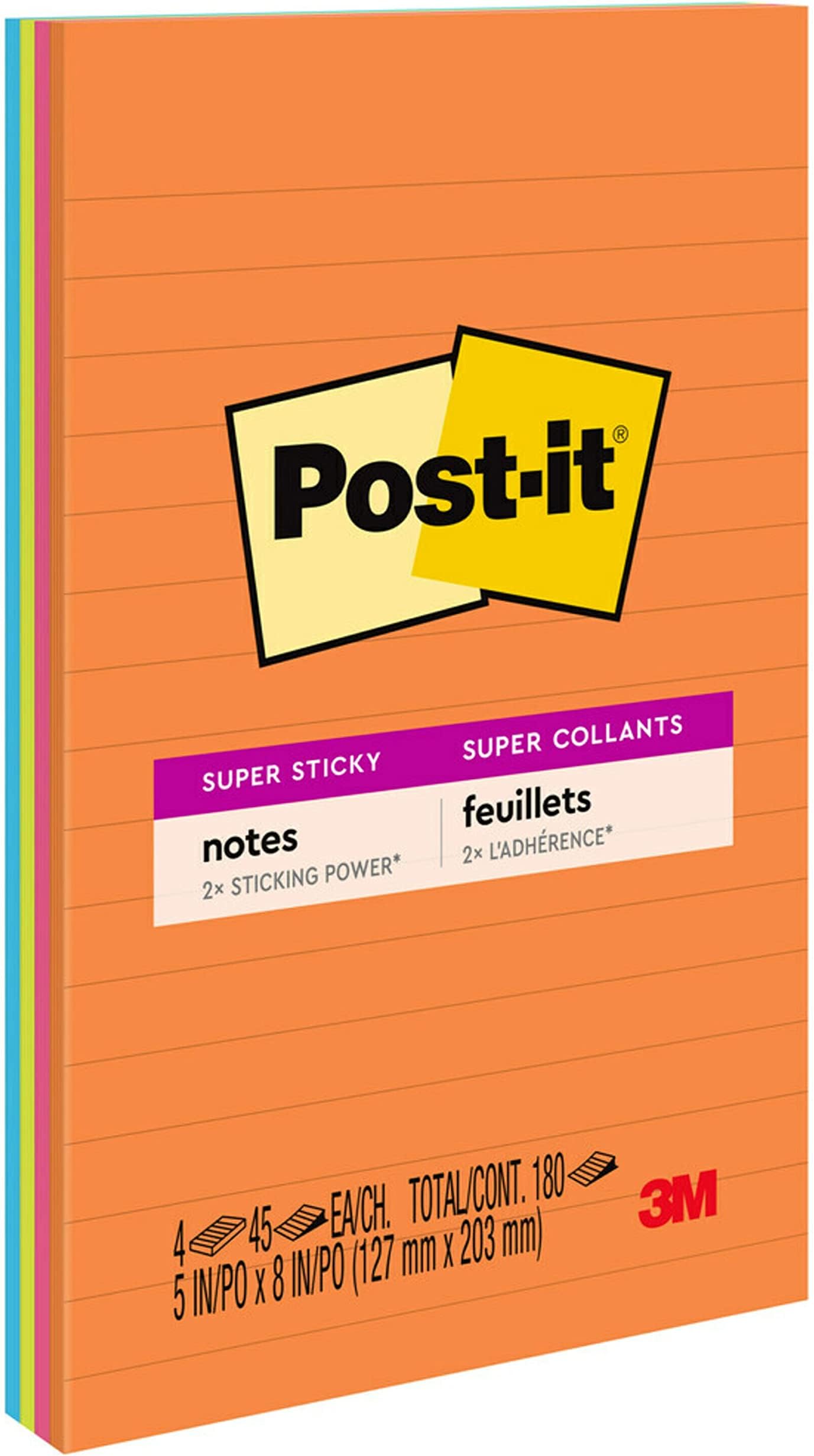 Post-it Super Sticky Notes, 5 x 8-Inches, Assorted Ultra Colors, Lined ...