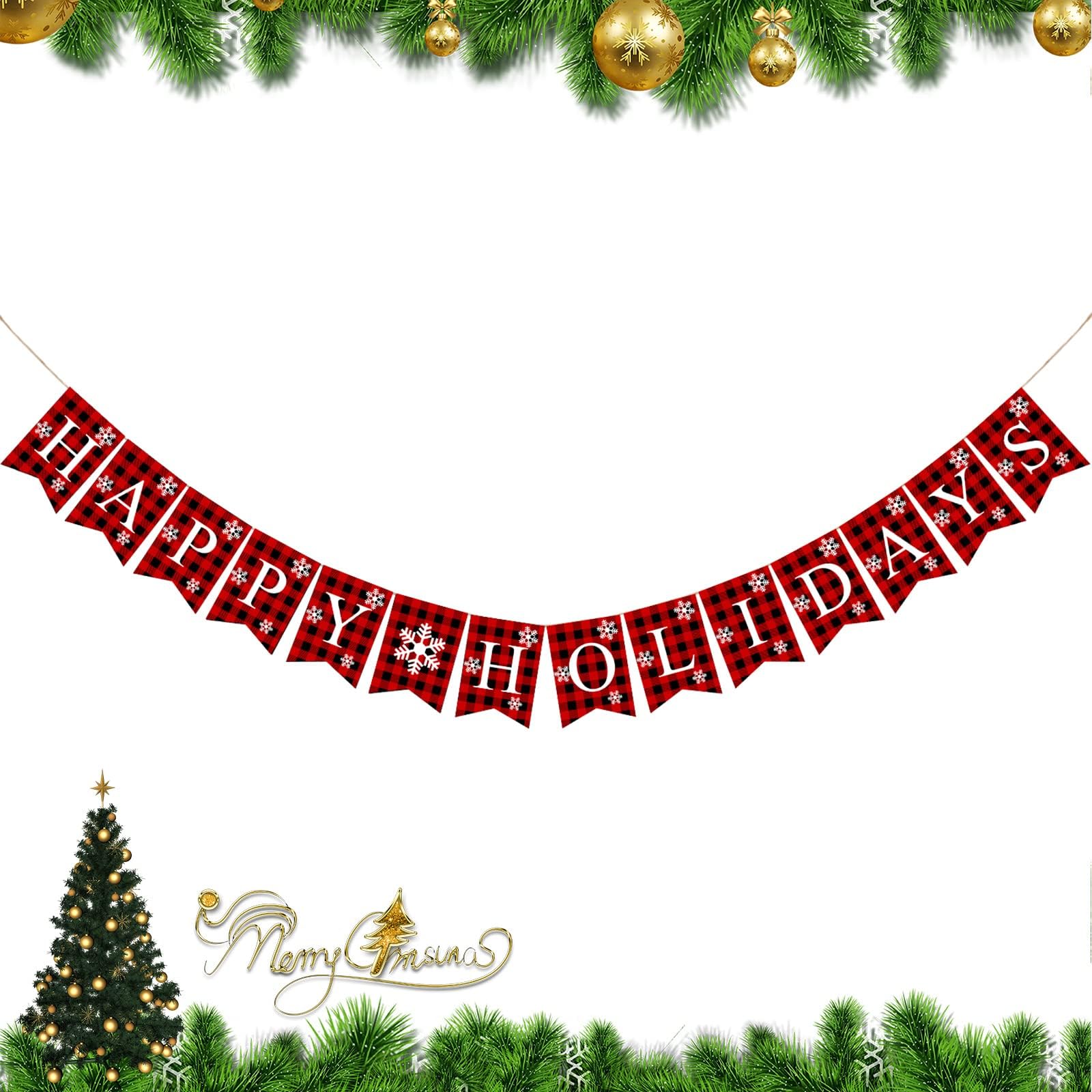 Amazon.com: Happy Holidays Banner Merry Christmas Banner Decorations ...