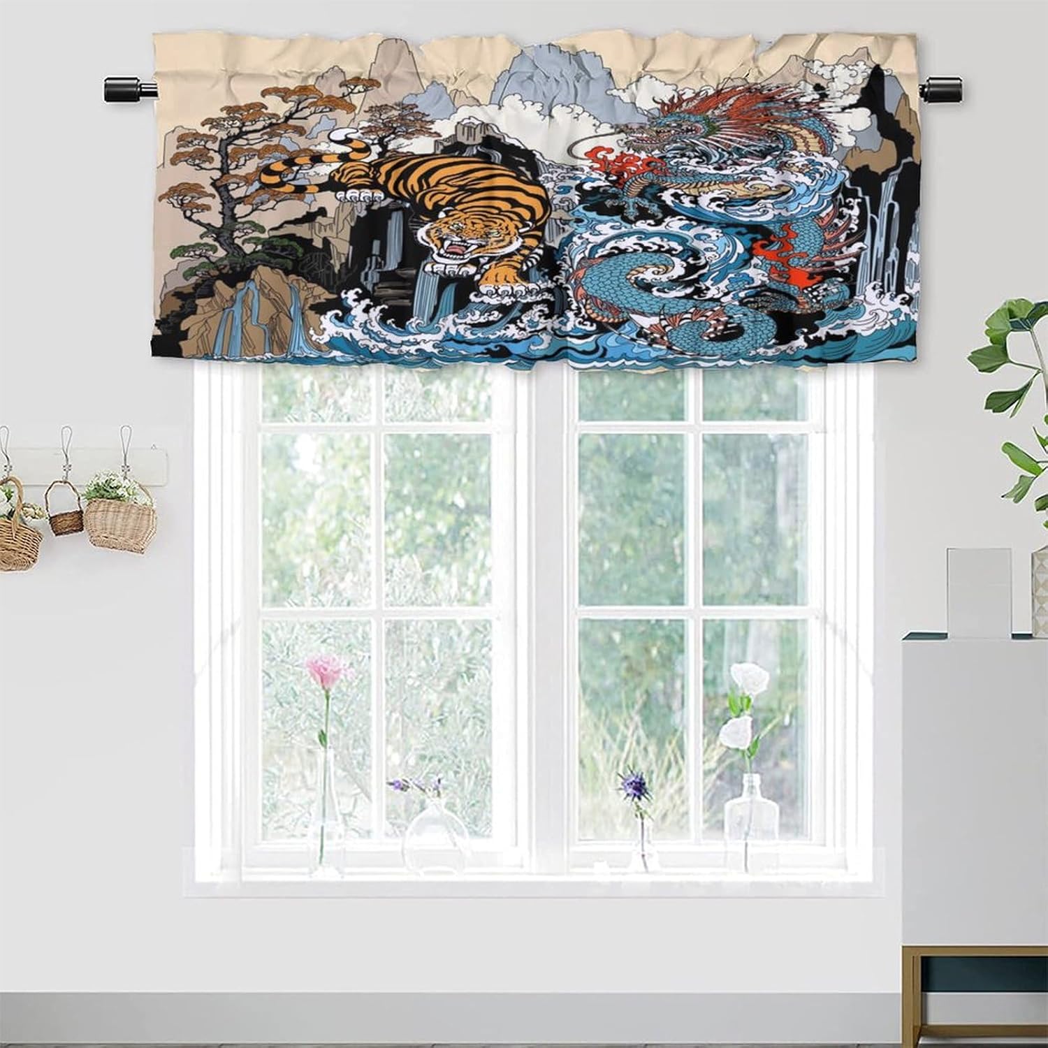 Amazon.com: Brebasf Abstract Japanese Dragon Kitchens Valances for ...