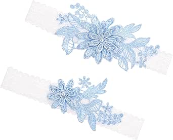 Amazon.com: 2 Pieces Wedding Garters for Bride, Blue Sexy Lace Leg ...