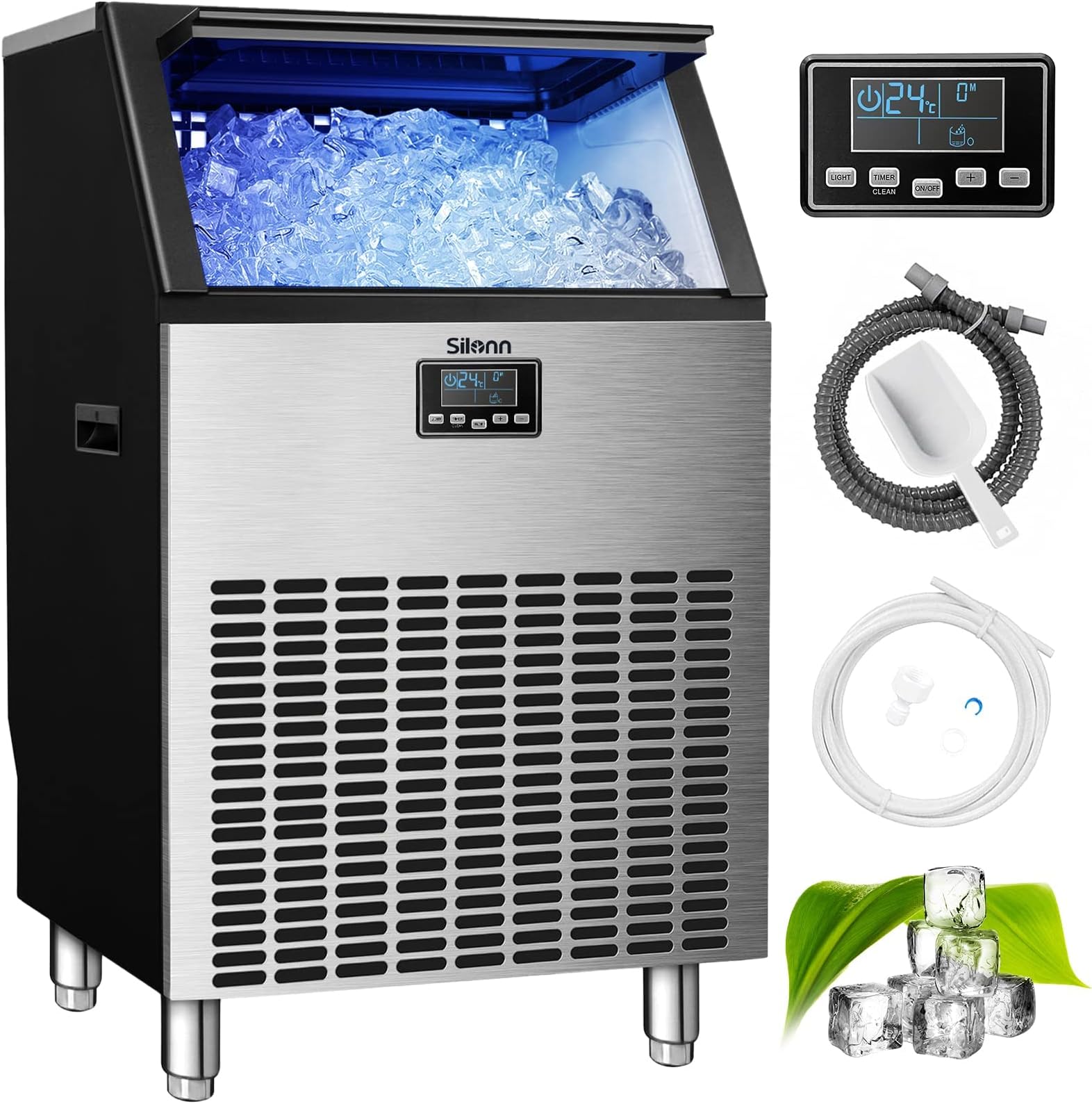 Amazon.com: Silonn Commercial Ice Maker, Creates 200lbs in 24H, 48lbs ...