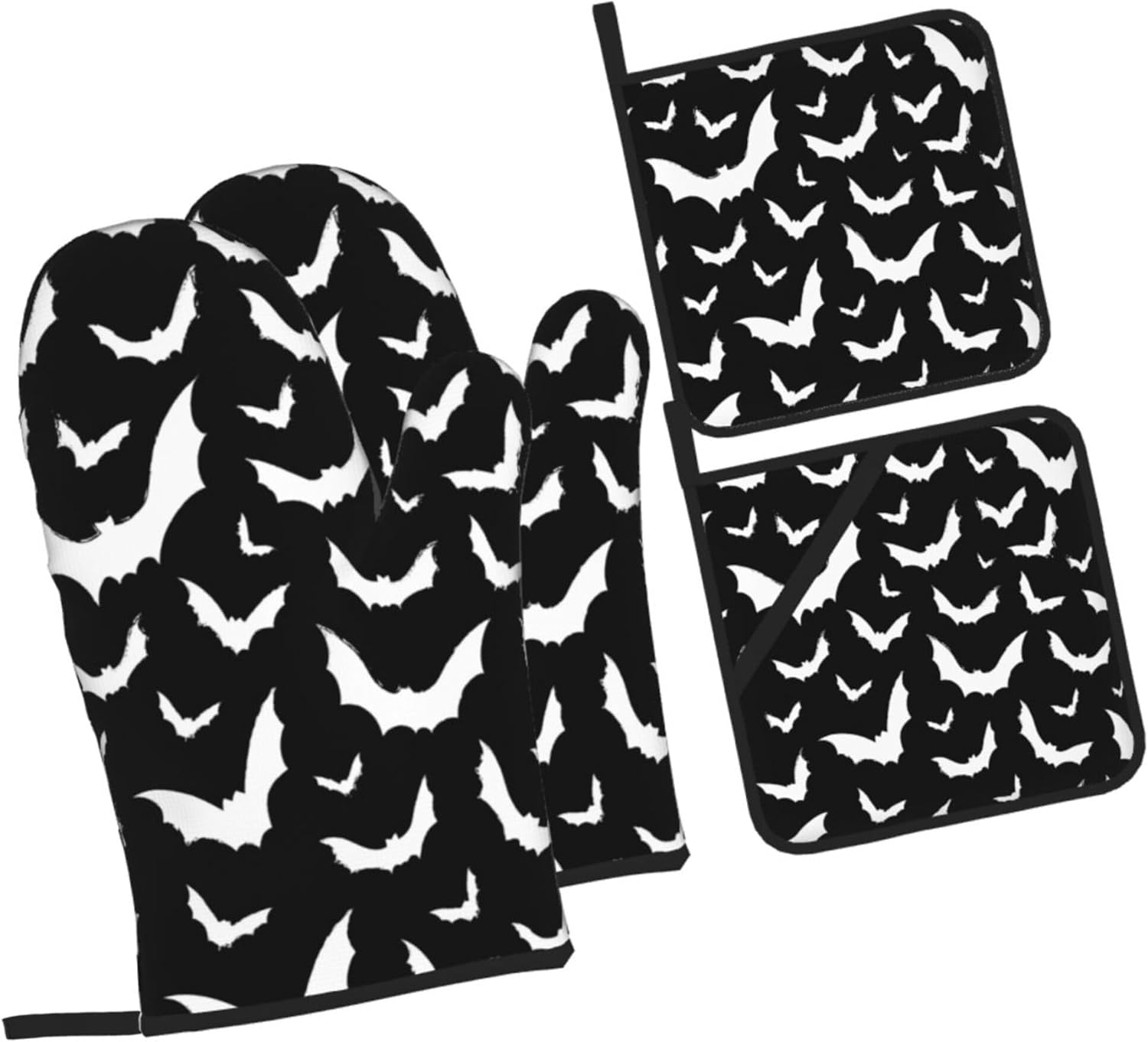 Amazon.com: HOYYU Halloween Black Bats Oven Mitts and Pot Holders Set ...