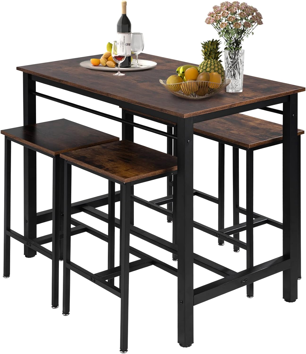 Amazon.com - VEVOR Bar Table and Chairs Set 47" Pub Table Set with 4 ...