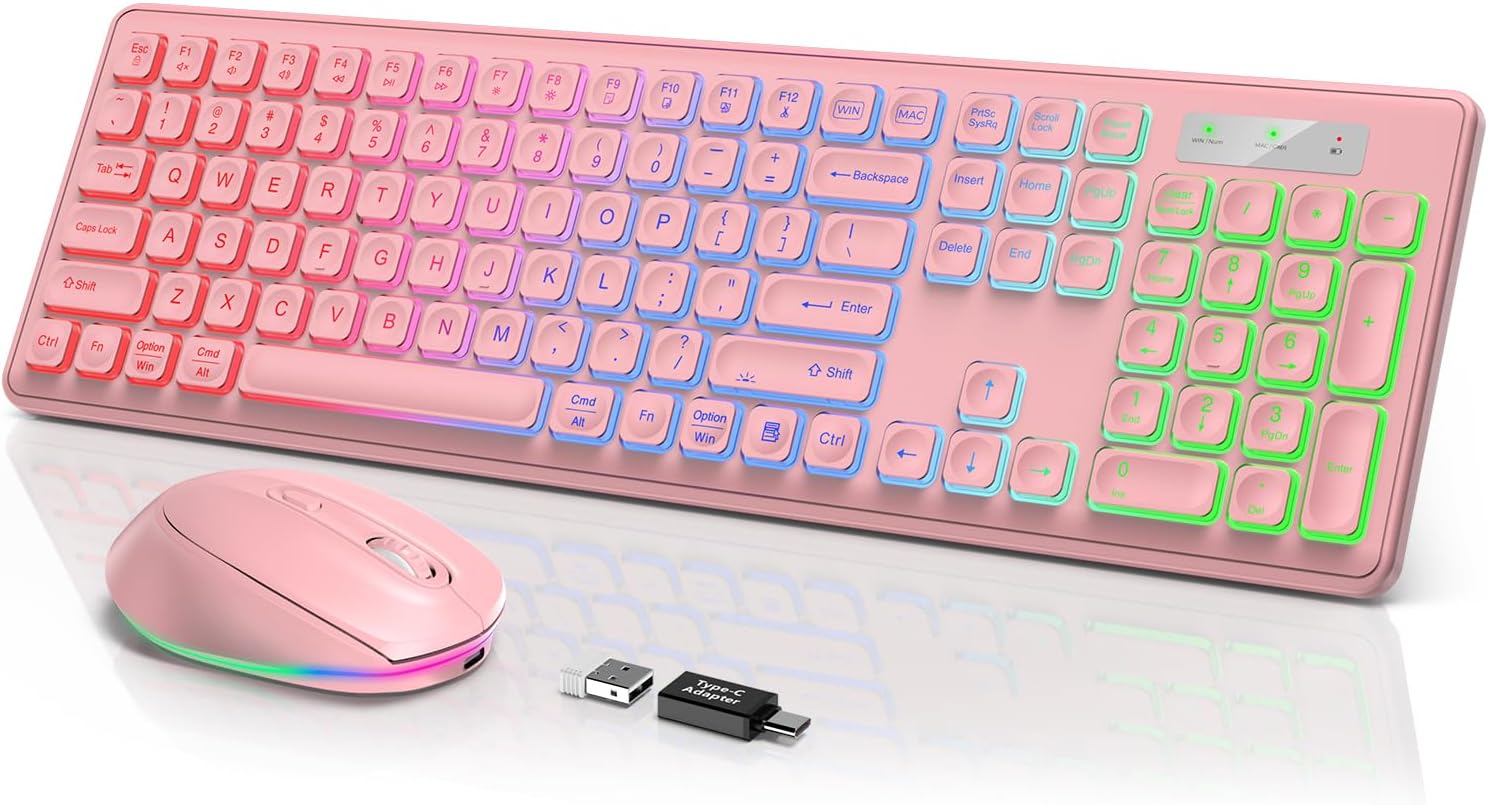 Ensemble de clavier sans fil rose mignon et souris Kawaii, clavier sans ...