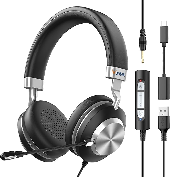 Amazon.com: Wantek Headset wtih Mic, USB Headset with Microphone for PC ...