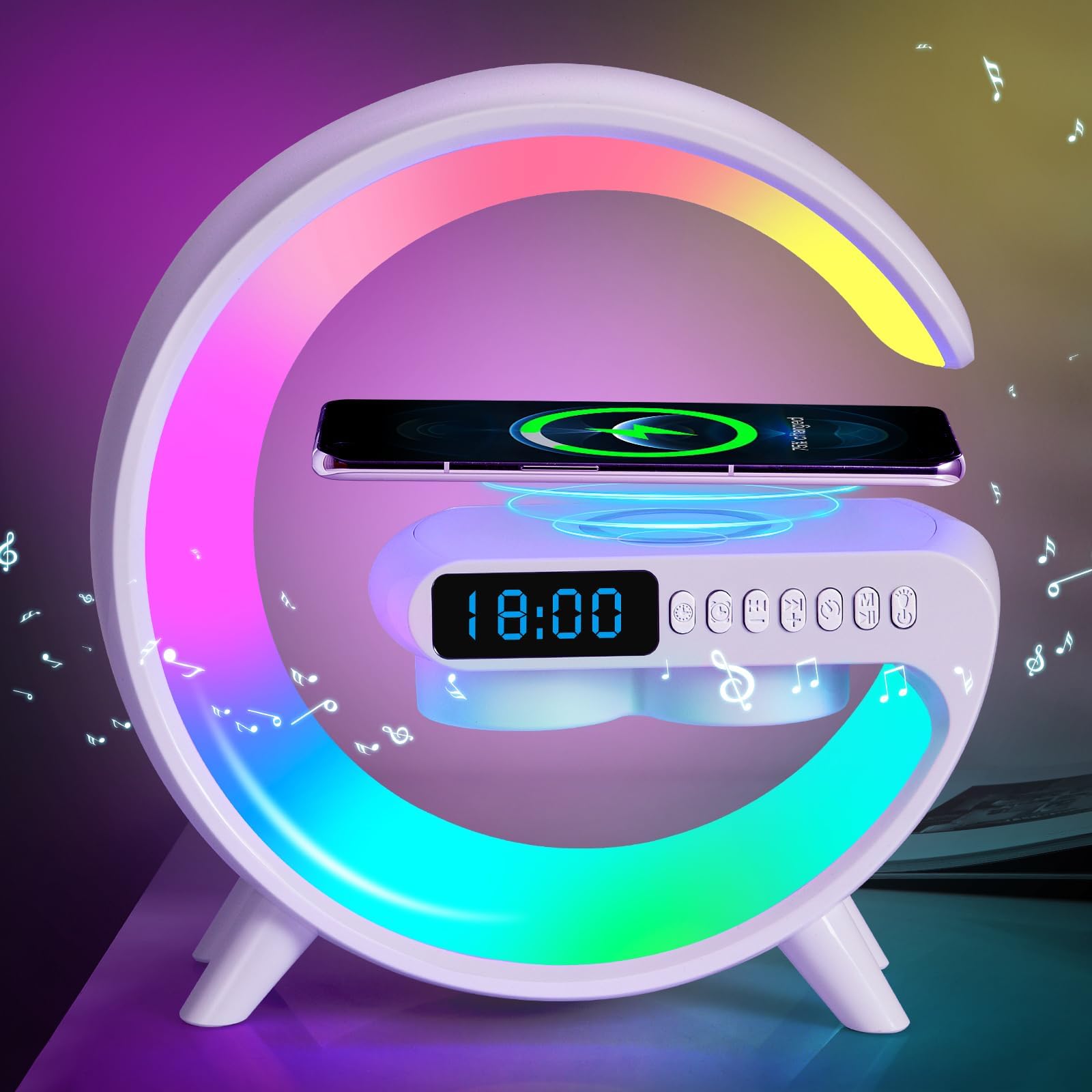 Amazon.com: Lámpara de carga inalámbrica LED 4 en 1 con reloj ...
