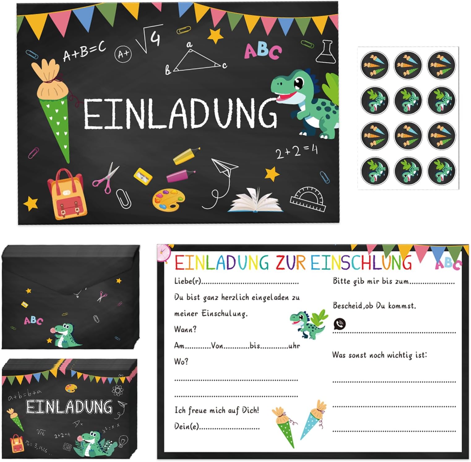 Tenare 24 Stück Einladungskarten zur Einschulung für Kinder ...