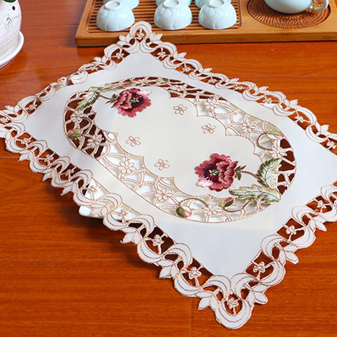 Amazon.com: Creative Linens 4PCS Embroidered Pink Rose Daisy Floral ...