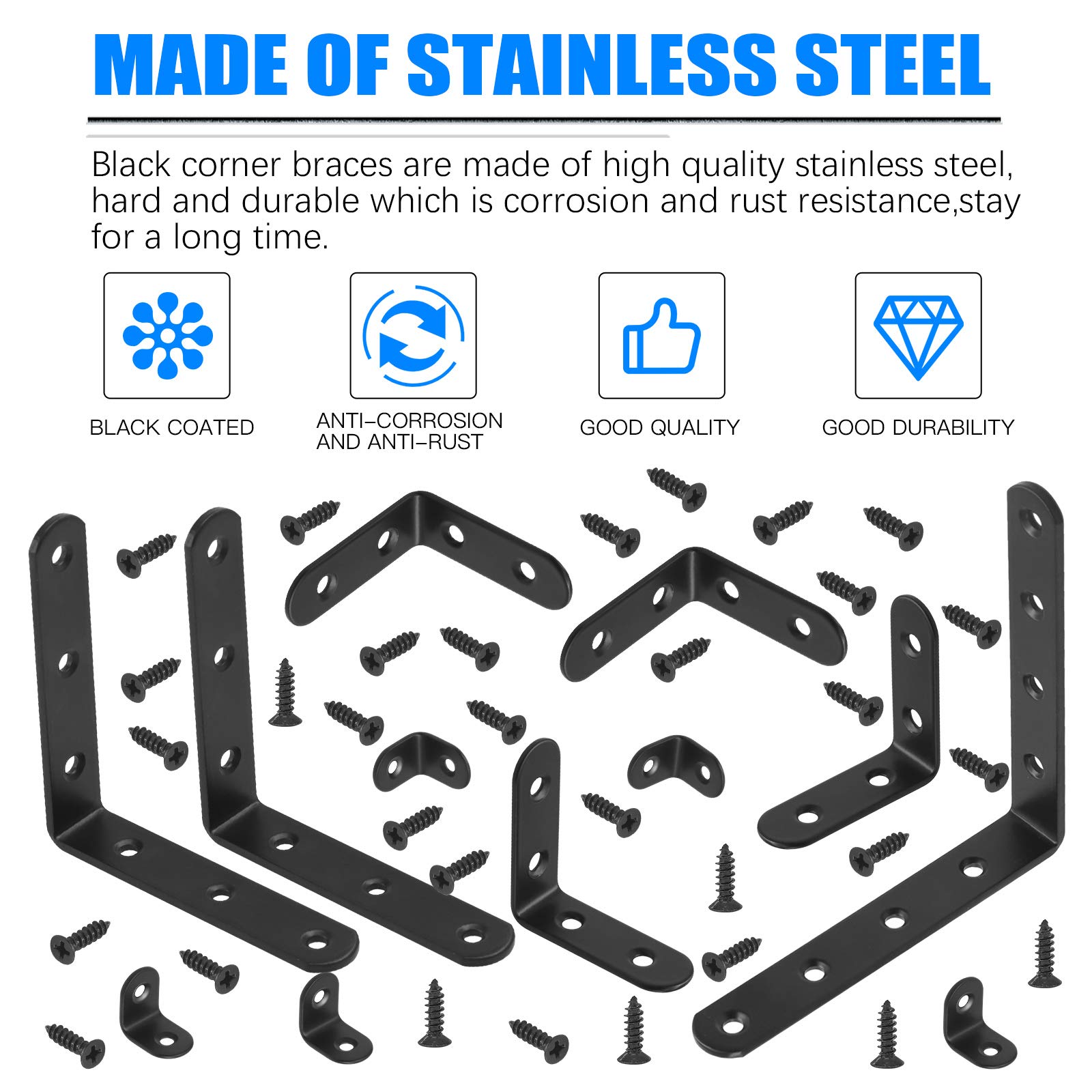 Glarks 130Pcs 20mm 50mm 100mm 125mm Black L Bracket Right Angle Bracket ...