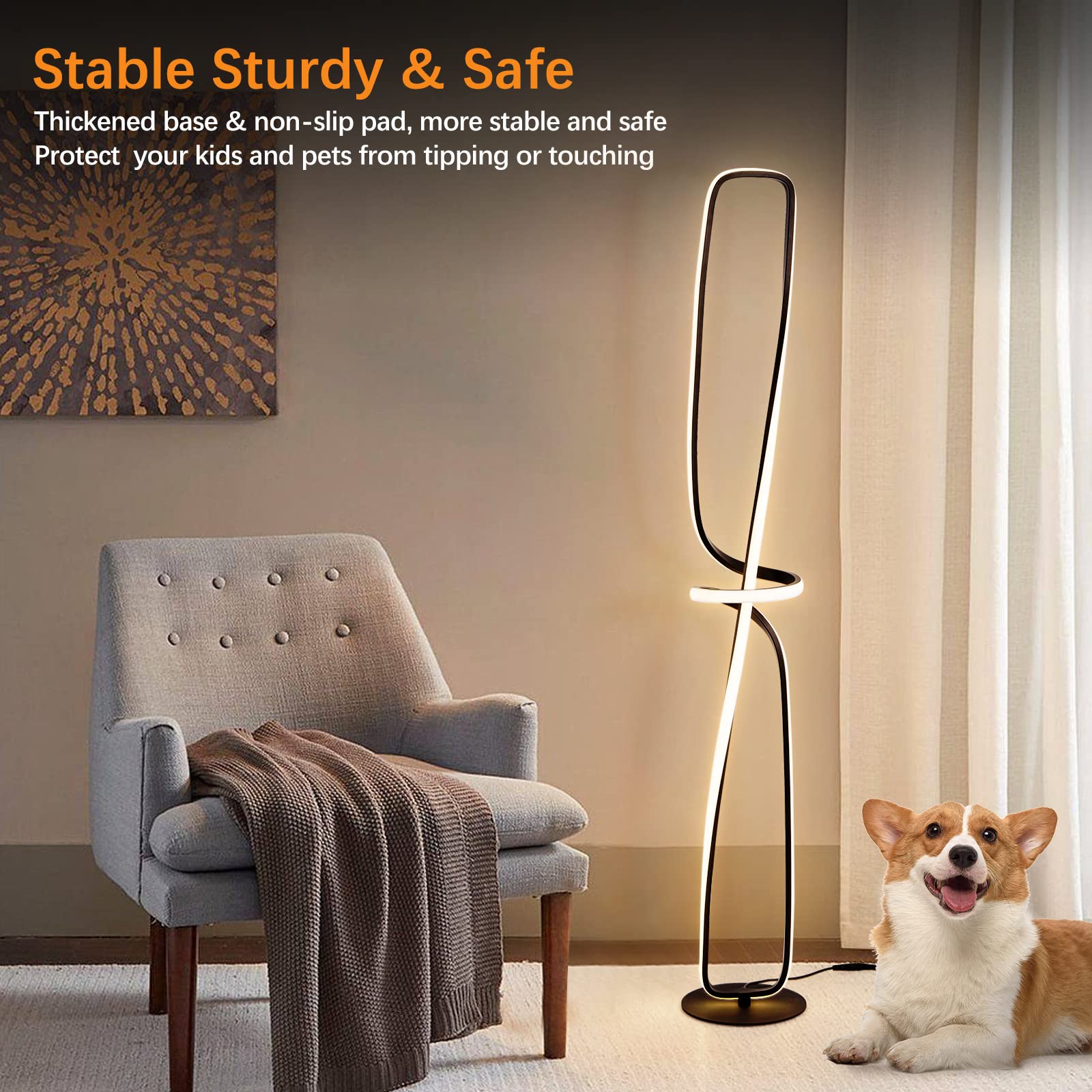 POWROL Floor Lamp for Living Room - Modern LED Lamp Remote Adjustable 3 ...