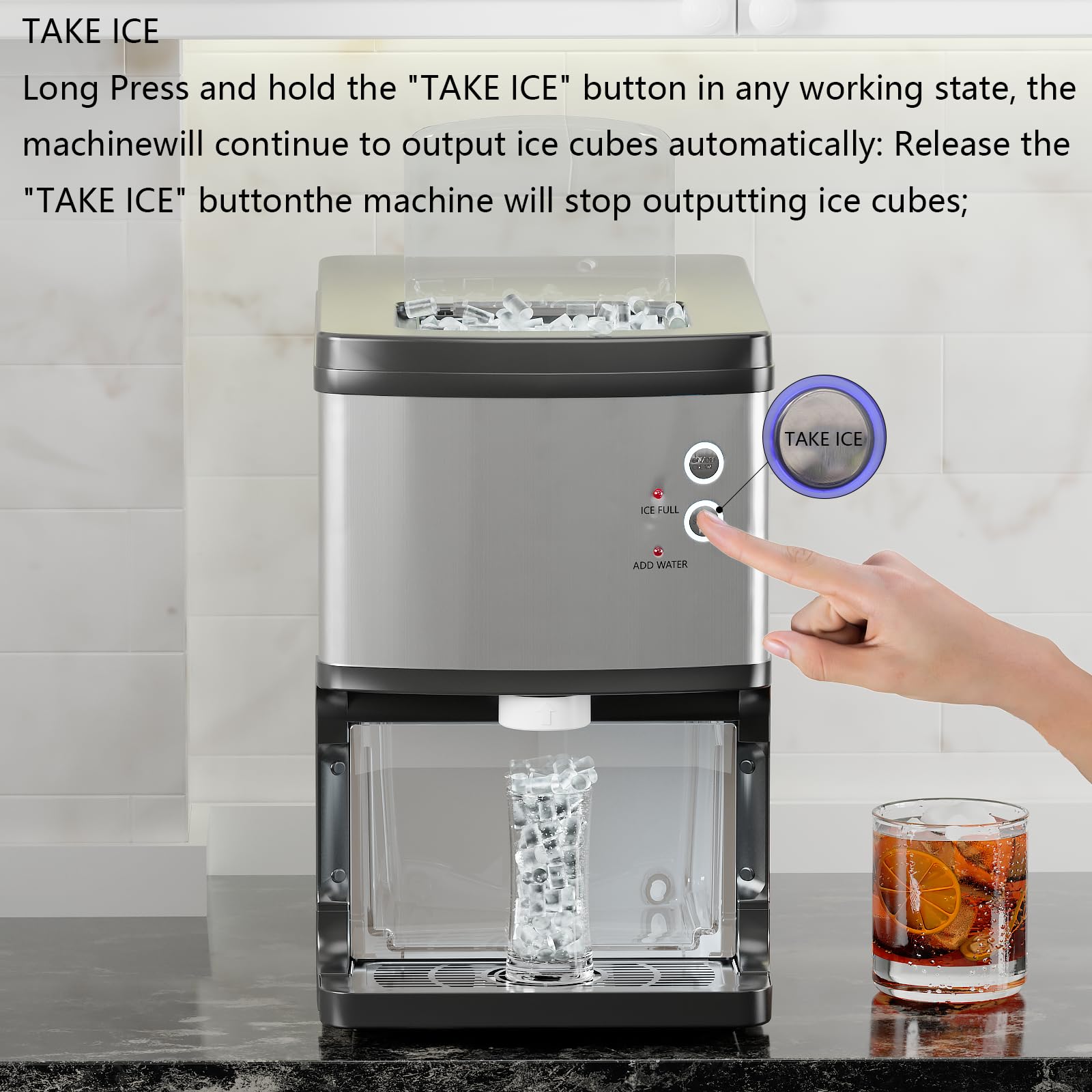 Nugget Ice Making Machine Countertop - 60Lbs/24H Auto Self-Cleaning ...