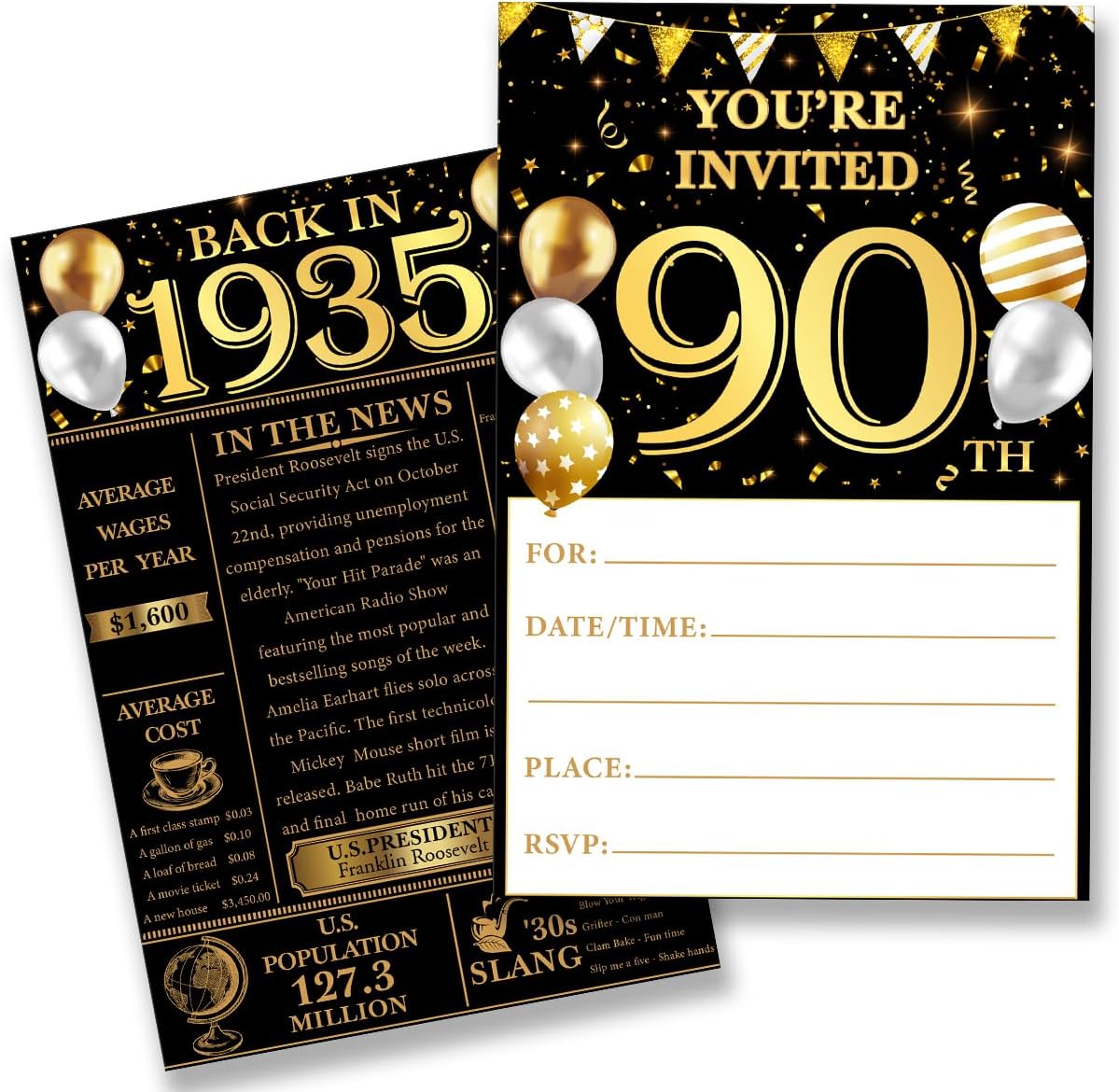 Amazon.com: QZJ 90th Birthday Party Invitations for Women Men - Back in ...