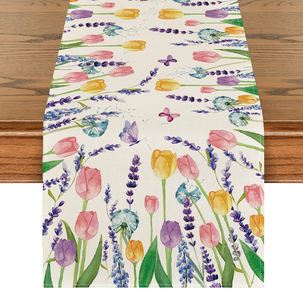 Amazon.com: Artoid Mode Tulip Lavender Summer Table Runner, Seasonal ...