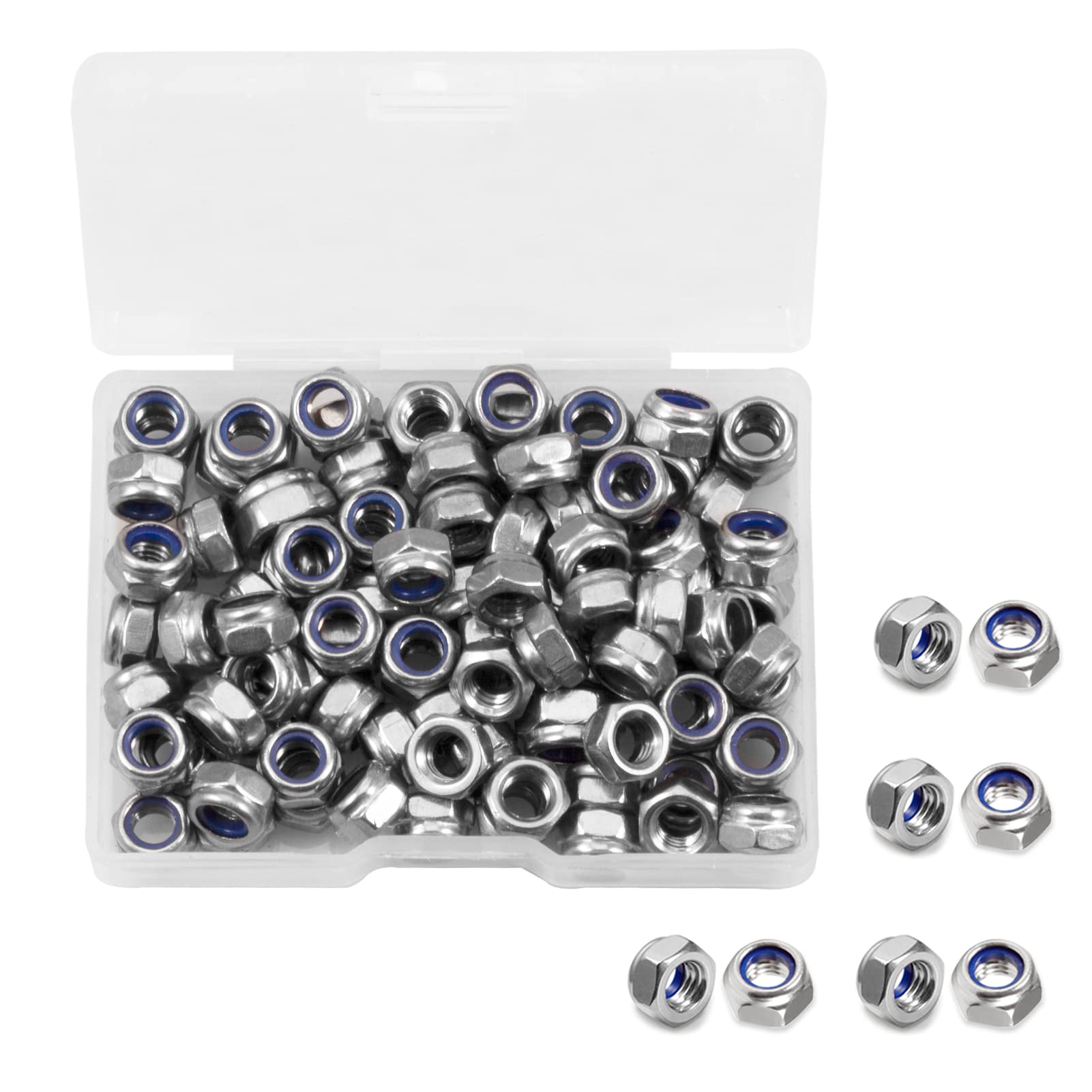 LEONTOOL 100 Pcs M5 x 0.8mm Nylon Inserted Self Locking Nuts Hex Lock Nuts Assortment 304 ...