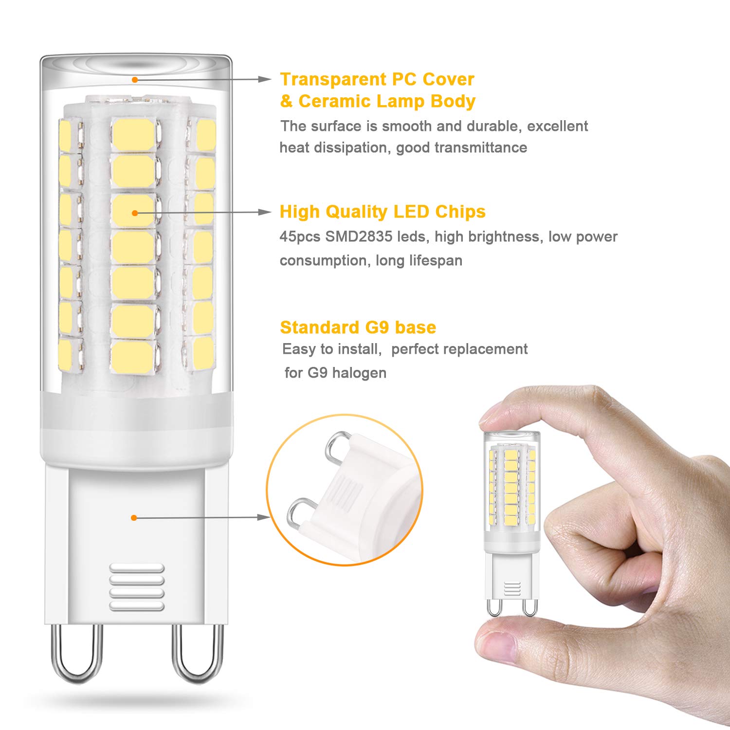 Snapklik.com : G9 LED Bulbs 4W Daylight White 6000K, 40W Halogen Bulb ...