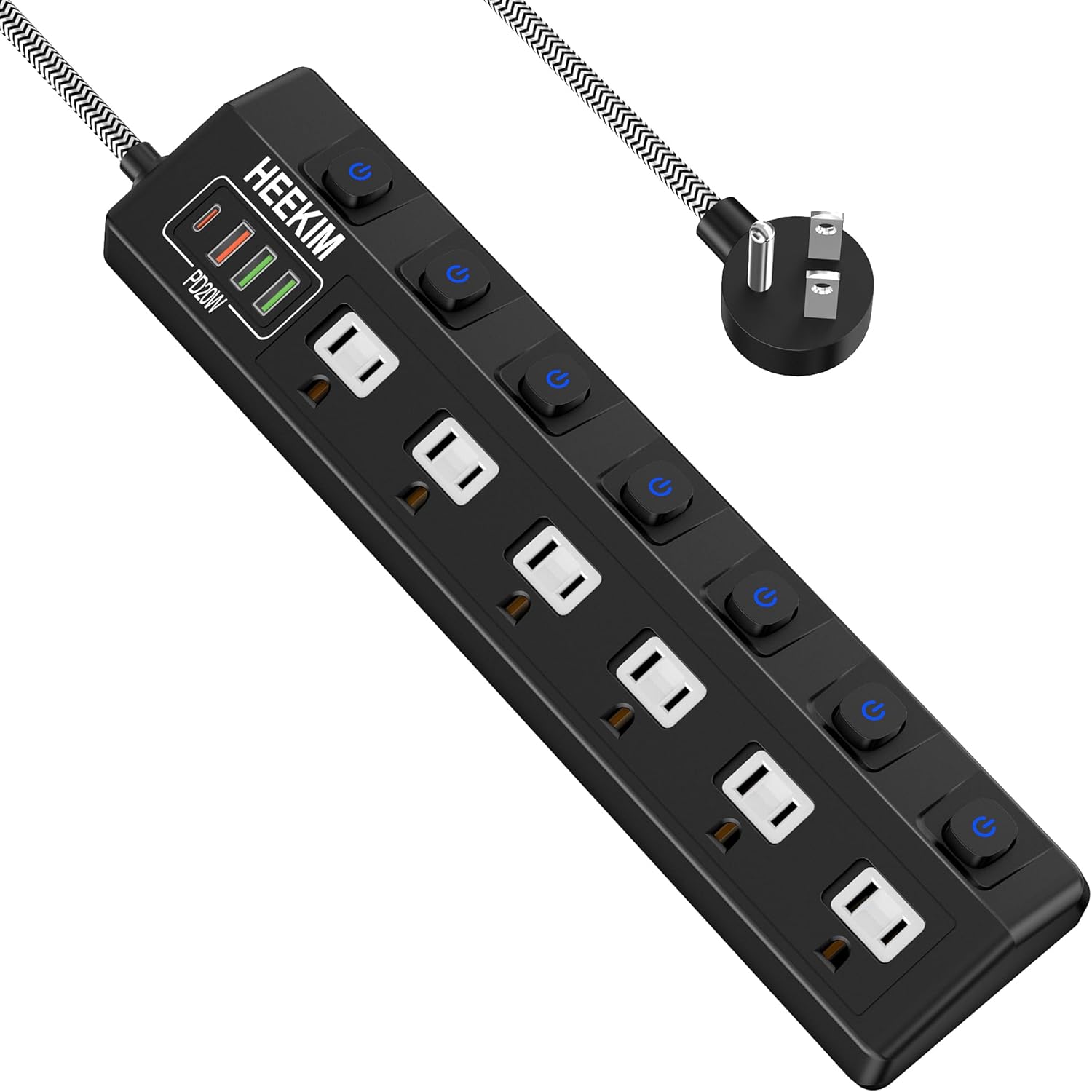 Amazon.com: 6 Outlets Power Strip with Individual Switches and USB C ...