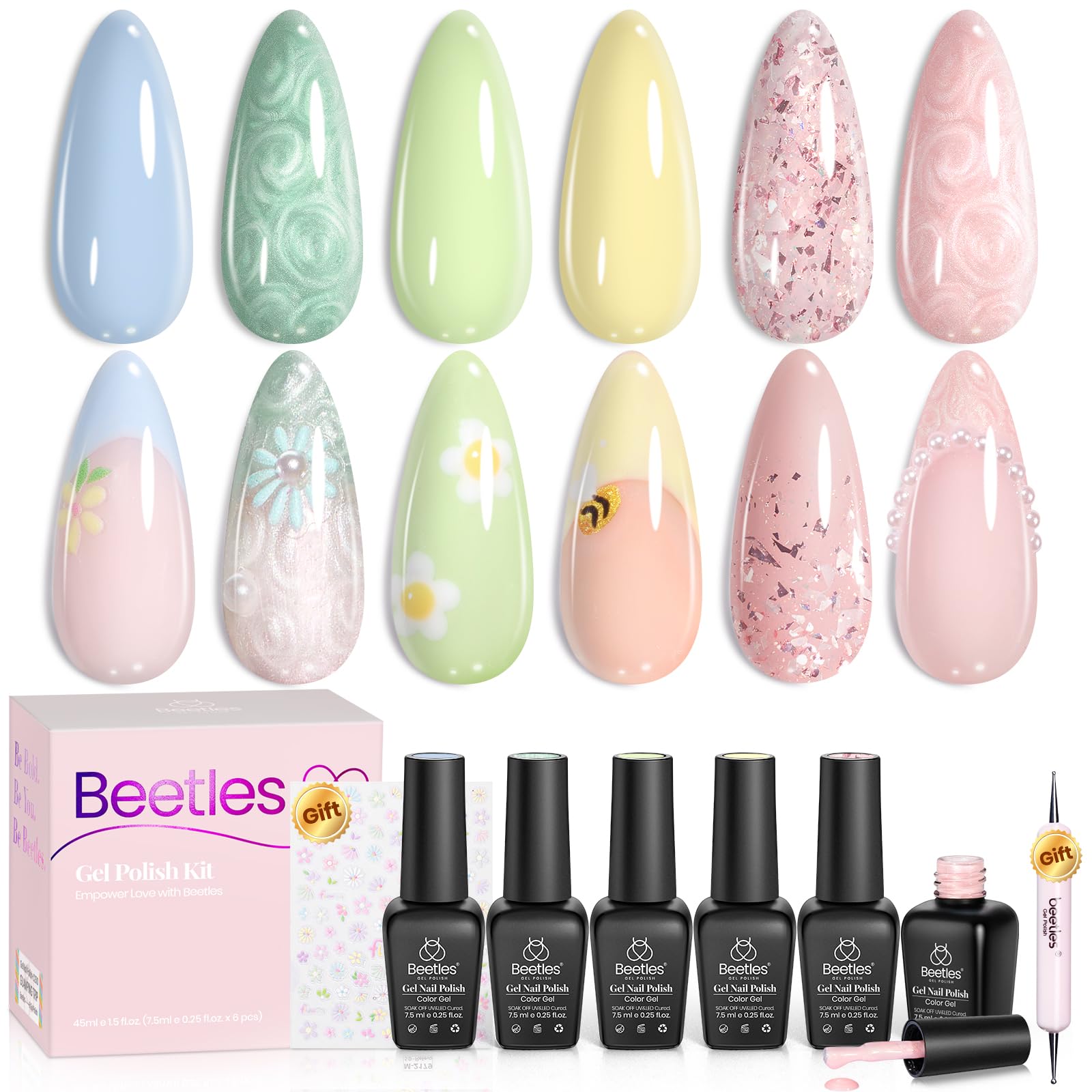 Amazon.com: Beetles Pastel Gel Nail Polish 6 Colors Spring Pink Green ...