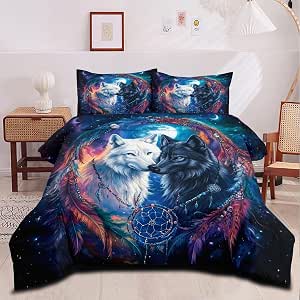 Amazon.com: CCoutueChen Black White Wolf Comforter Set Queen Size ...