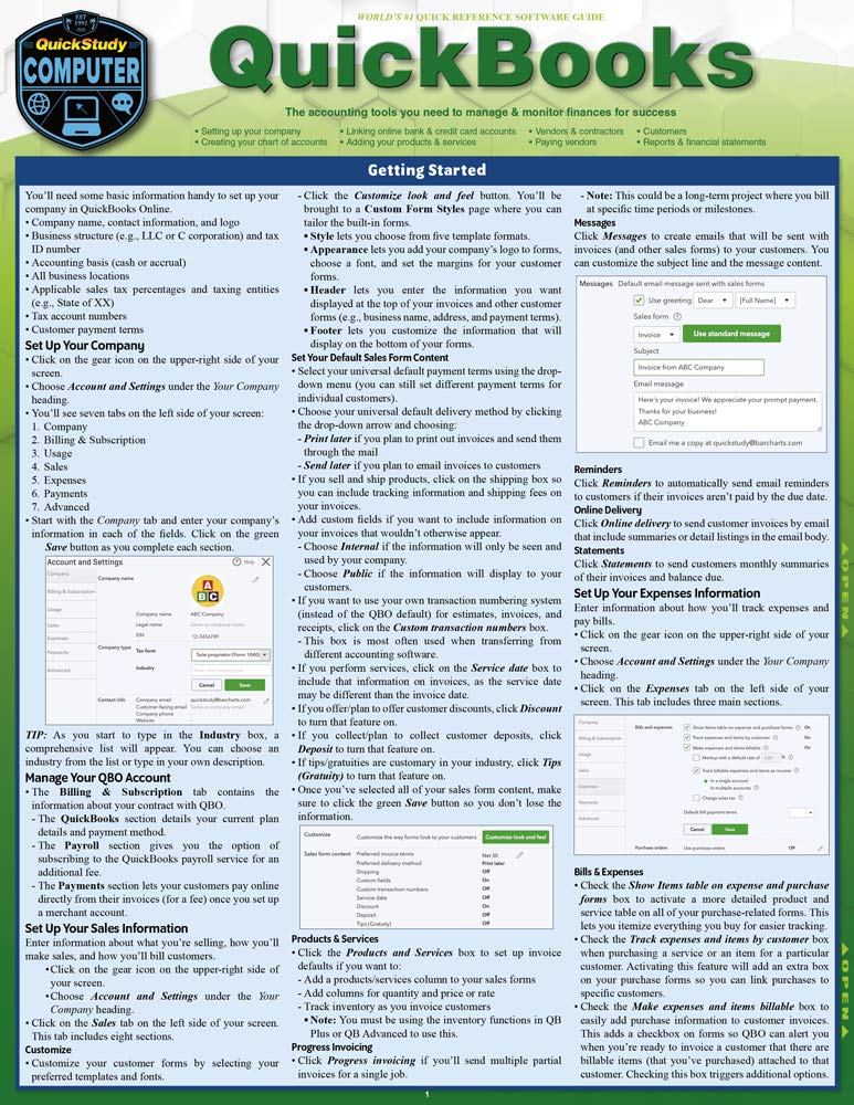 Snapklik.com : Quickbooks: A QuickStudy Laminated Reference Guide