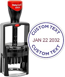 Amazon.com : MaxMark Heavy Duty Round Date Stamp with Custom Text, Self Inking Date Stamp - 2045 ...