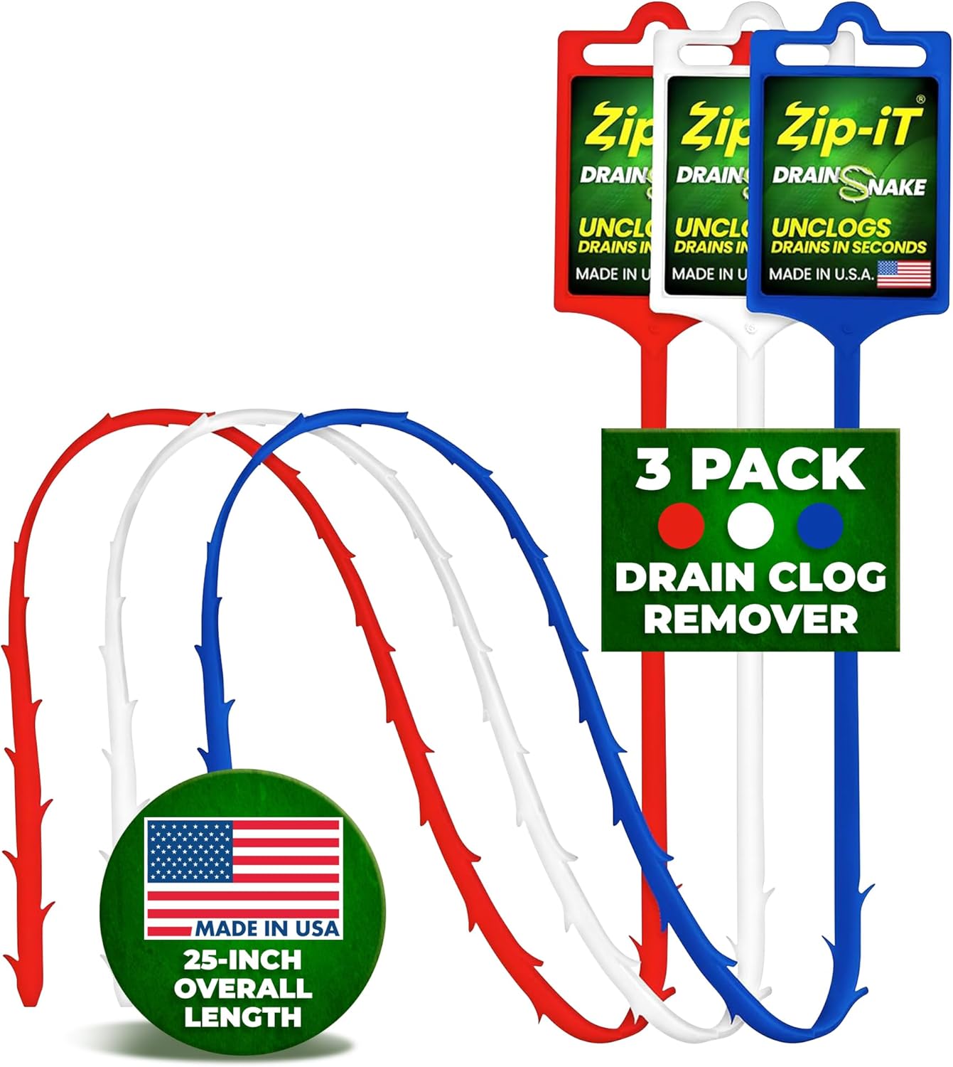 Amazon.com: Zip-It Hair Drain Clog Remover, 25-inch Unclogger Tool for ...