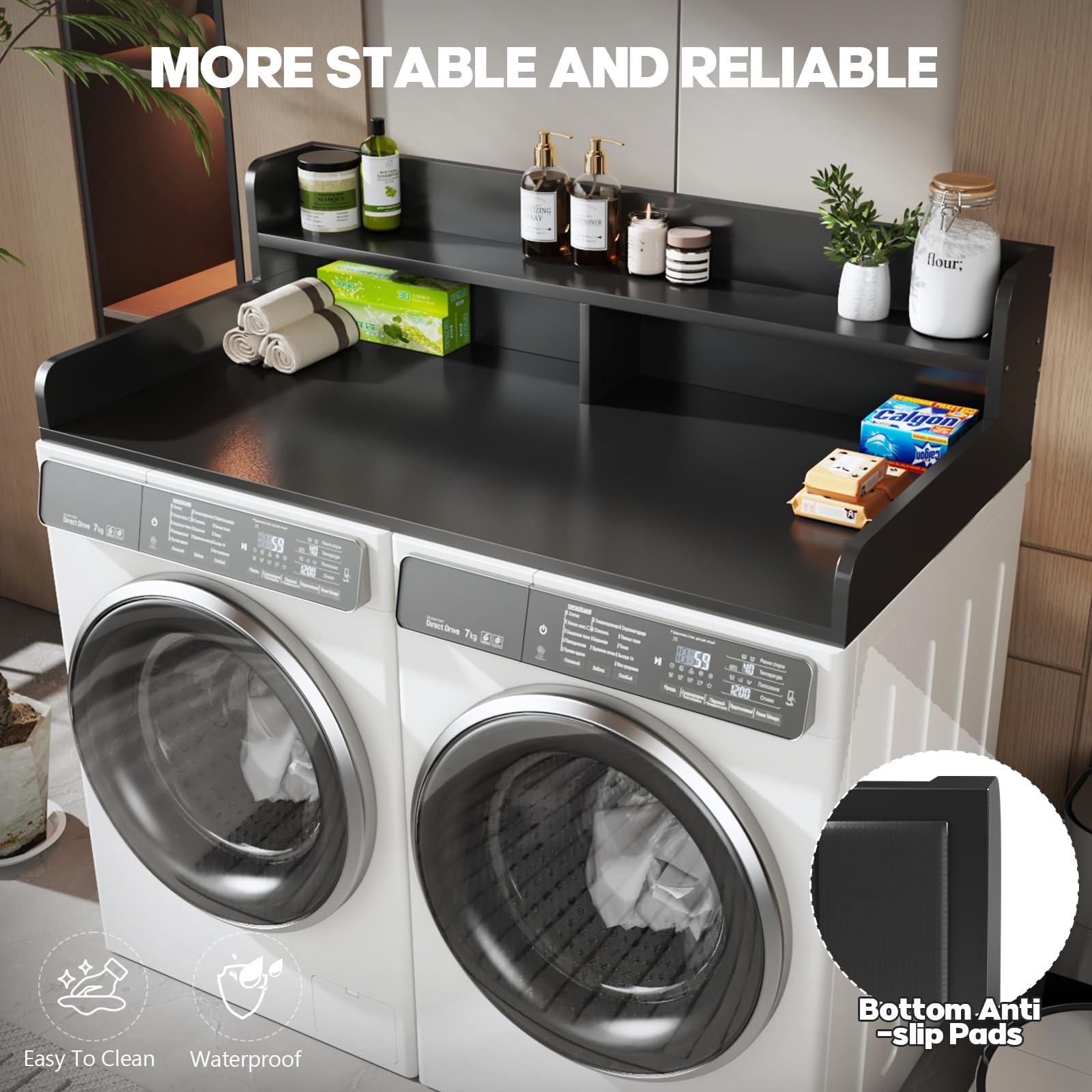 Bamboo Countertop Shelf For Washer And Dryer 2-Tier Washer Dryer ...
