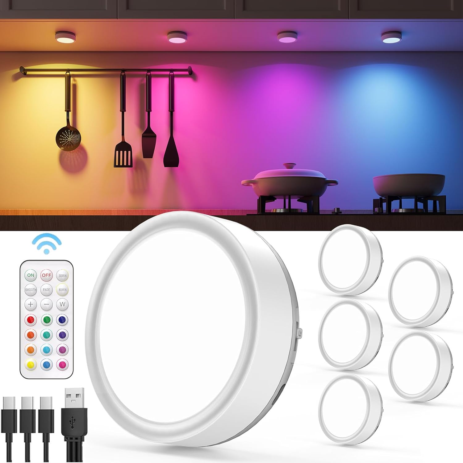 Dimmbar RGB LED Spot Akku - 2400mAh USB Aufladbar Farbwechsel ...