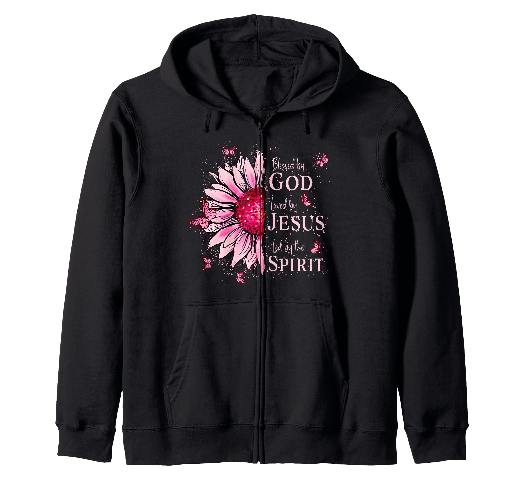 Amazon.com: Blessed By God - Loved By Jesus Pink Sunflower Zip Hoodie ...