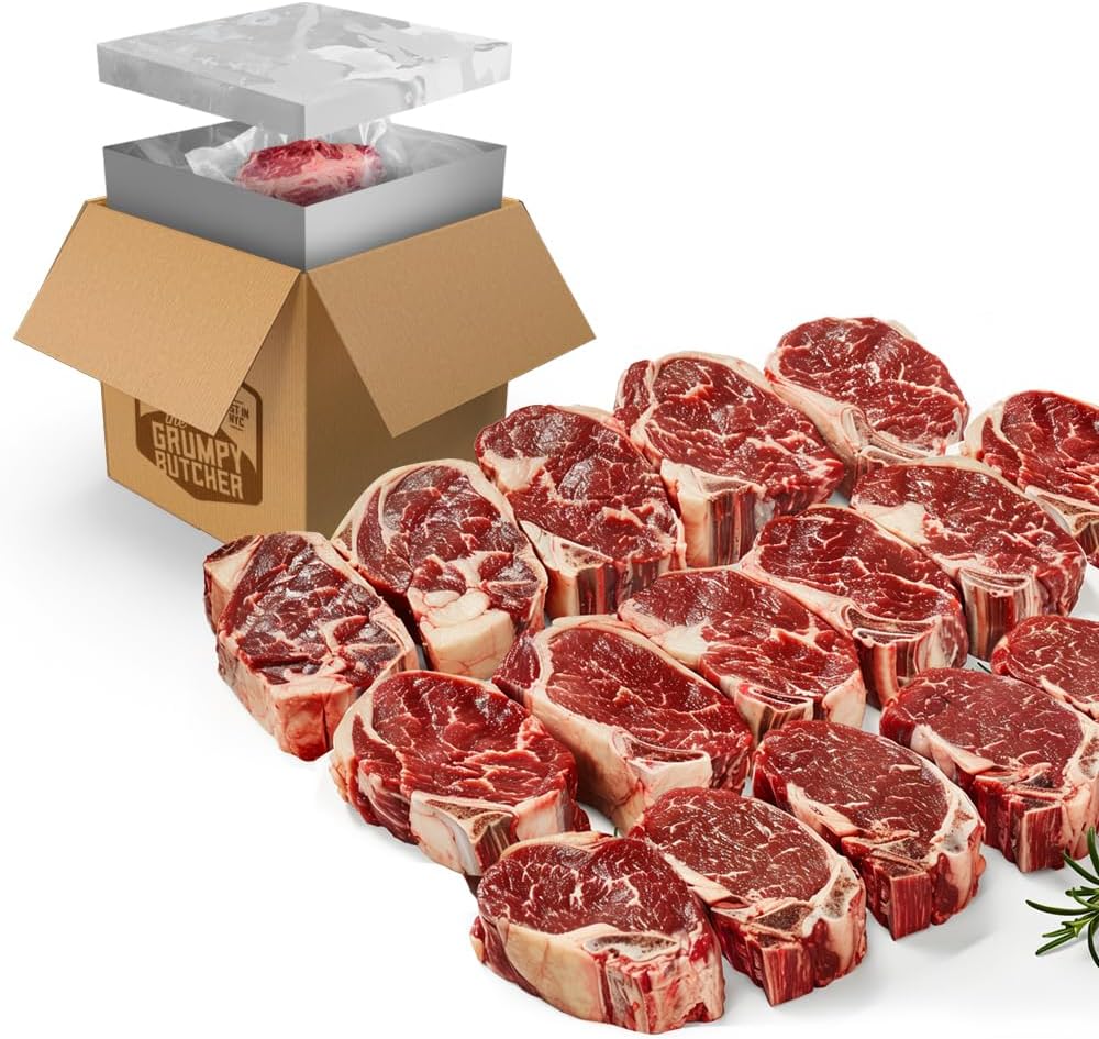 Amazon.com: Grumpy Butcher Beef Ribeye Steaks, 16 pack (14 oz each ...