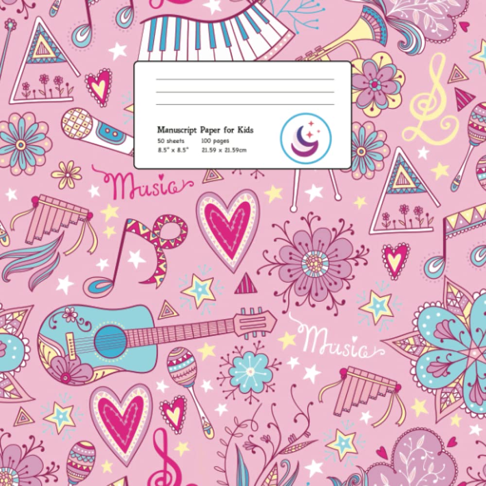 Music Manuscript Book: Girls Musical Instruments, Large Kids Stave ...