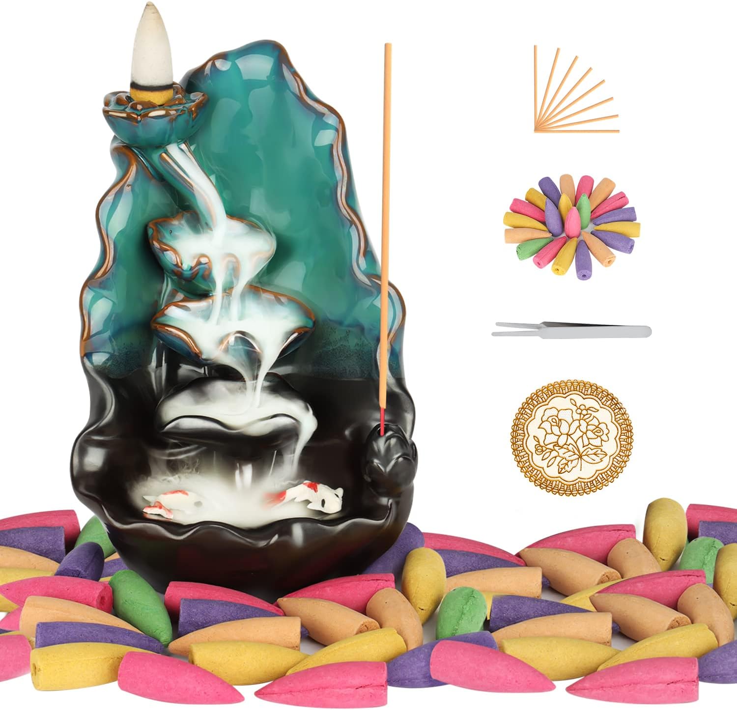 Amazon.com: QingXiWell Incense Waterfall Burner,Backflow Incense Holder ...