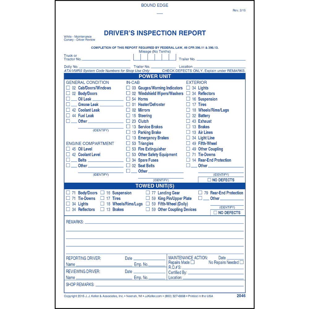 Buy Detailed Driver's Vehicle Inspection Report 10-pk. - Book Format, 2 ...