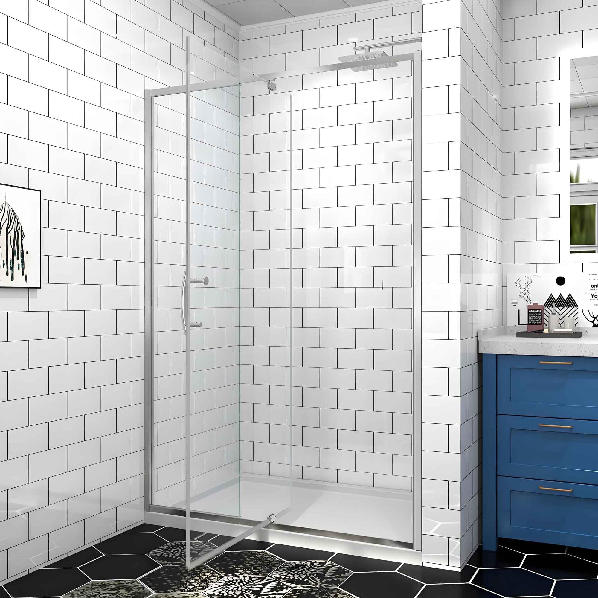 Rodkedc 44-48" W x 71" H Pivot Glass Shower Door,1/4"(6mm) Thick Clear ...