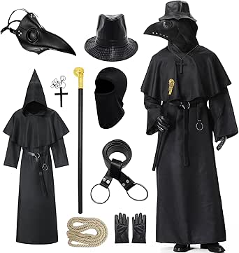 Amazon.com: Plague Doctor Costume Men Black Plague Dr Outfit Halloween Plague Doctor Costume ...