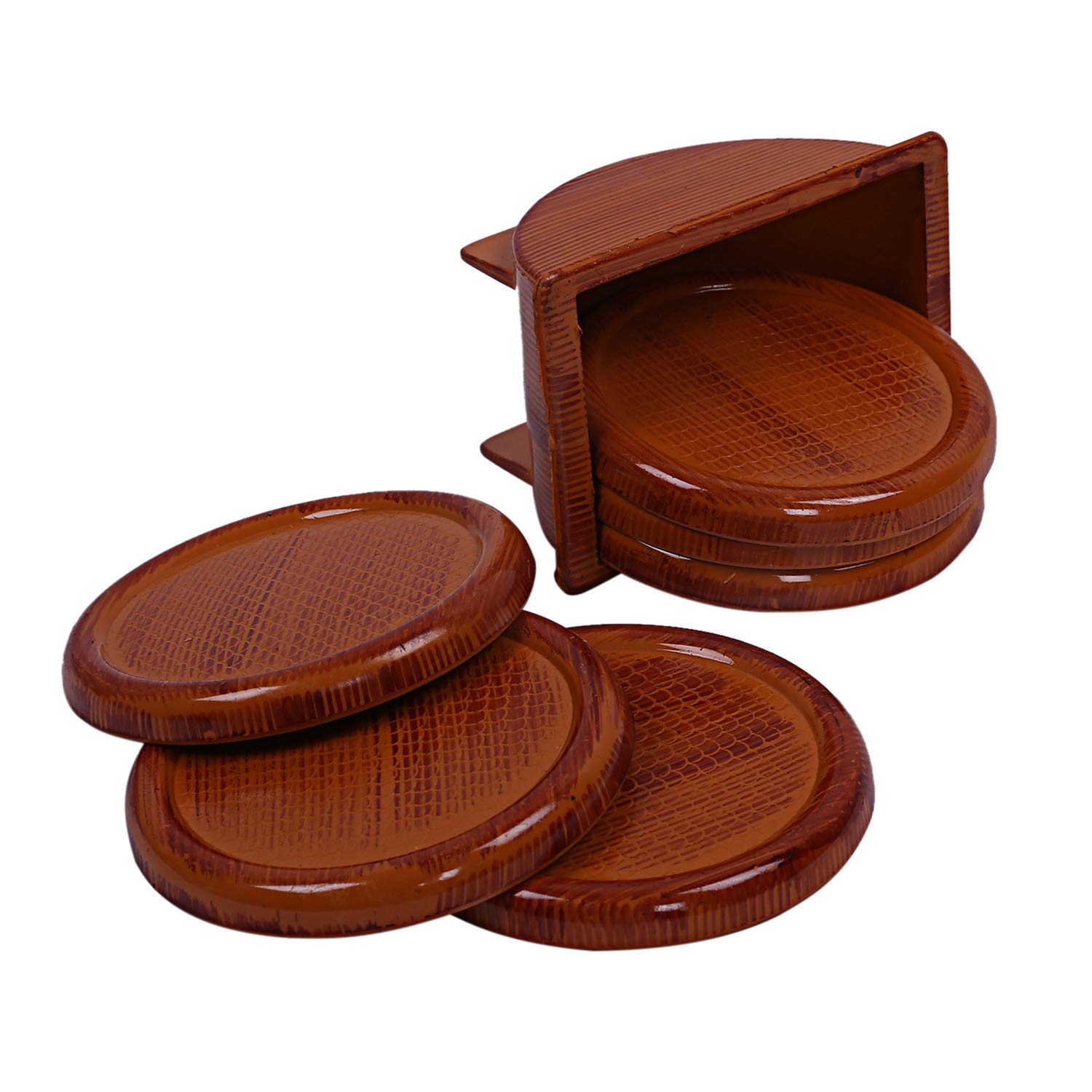 Kuber Industries Wooden Design 6 Pieces Tea Coaster with Stand (Brown ...
