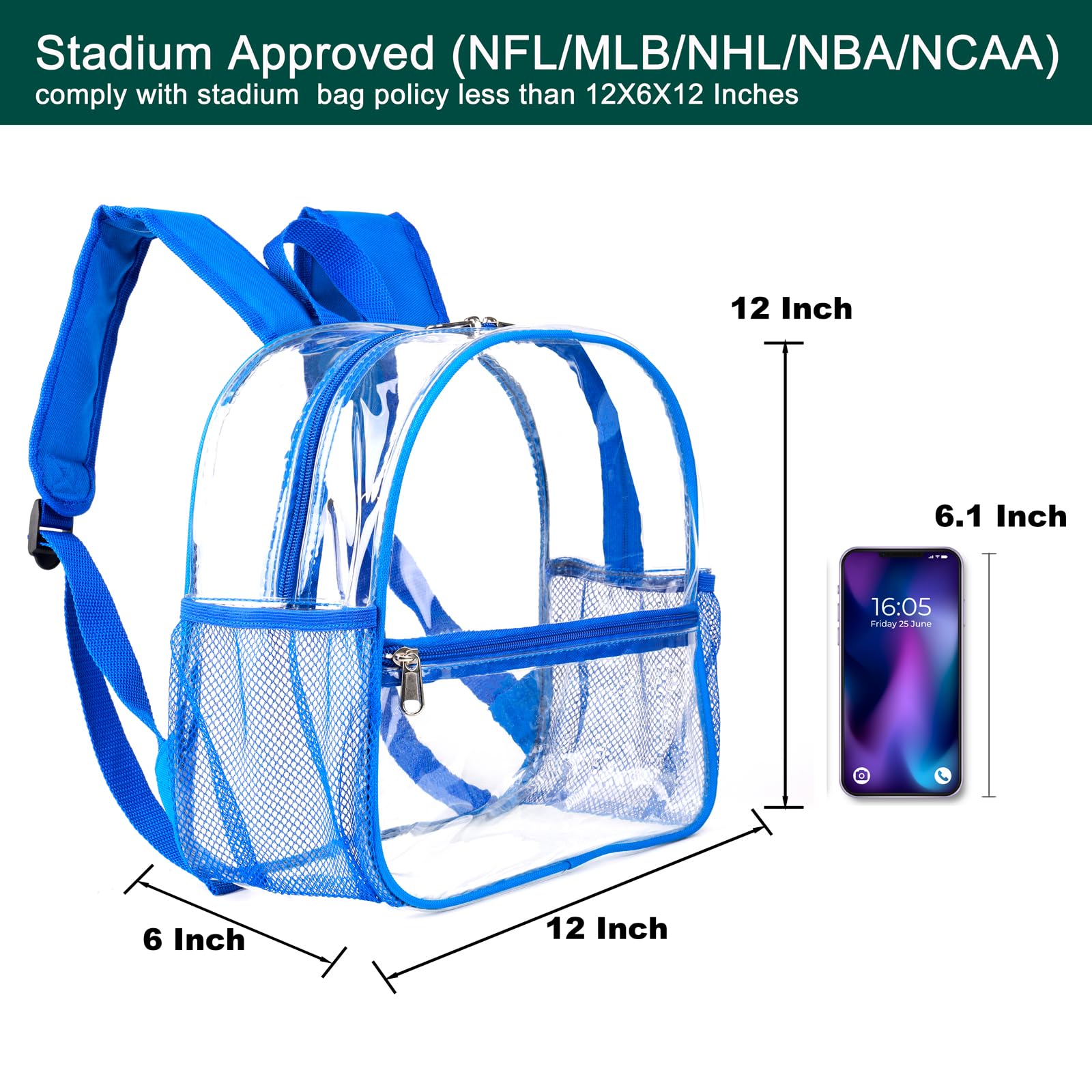 Snapklik.com : Keepcross Blue 12x6x12 Clear Backpack For Stadium Events
