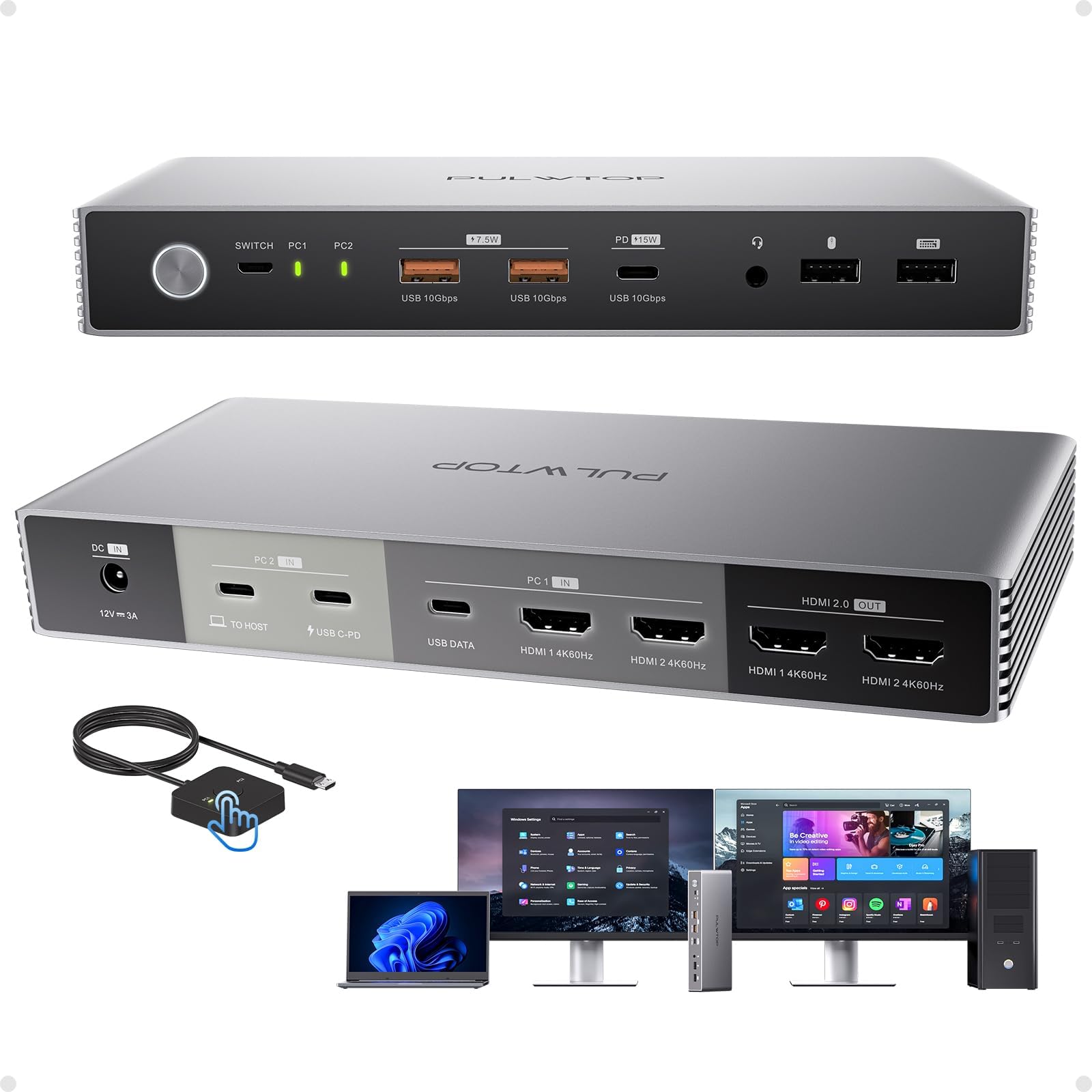 Amazon.com: PULWTOP KVM Switch Docking Station for Laptop & Desktop, 4K ...