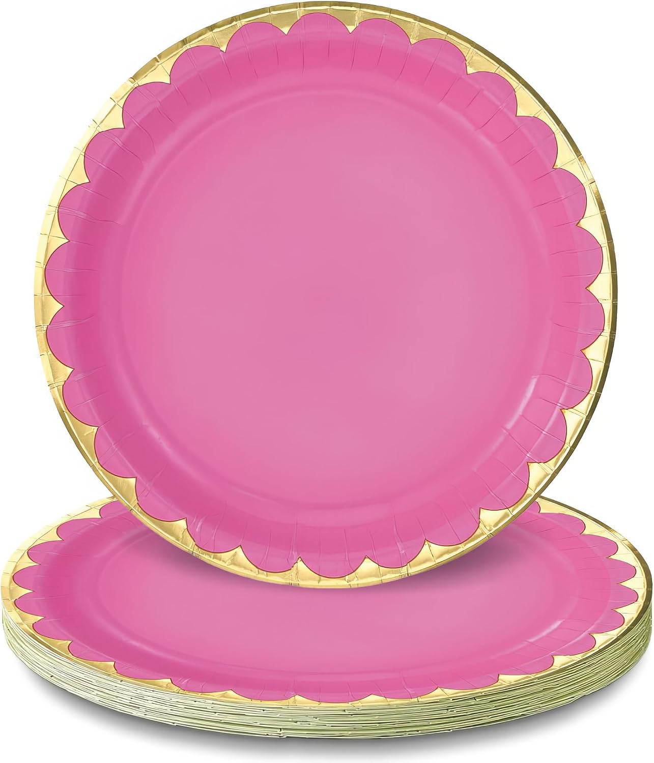 Amazon.com: Amscan Bright Pink Round Metallic Paper Plates (6.75") Pack ...