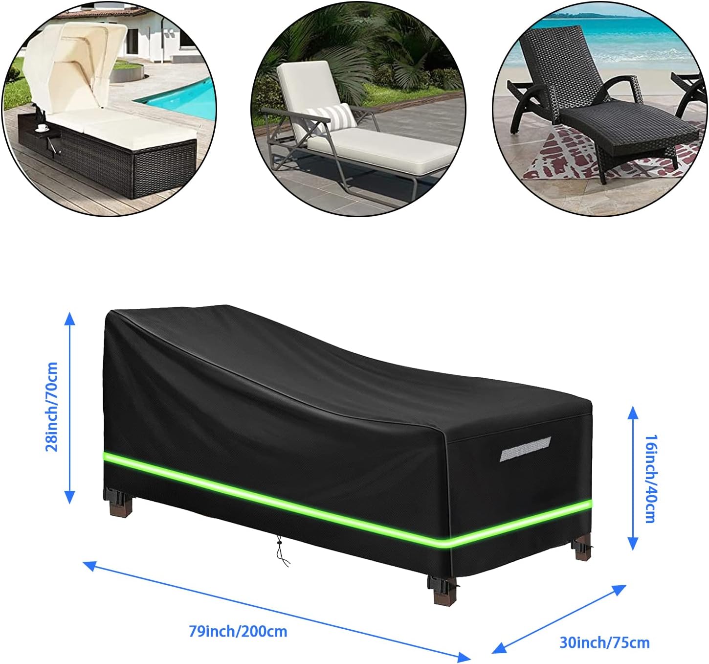 Sun Lounger Covers, 200 x 75 x 40 / 70cm Garden Sunbed Cover with ...