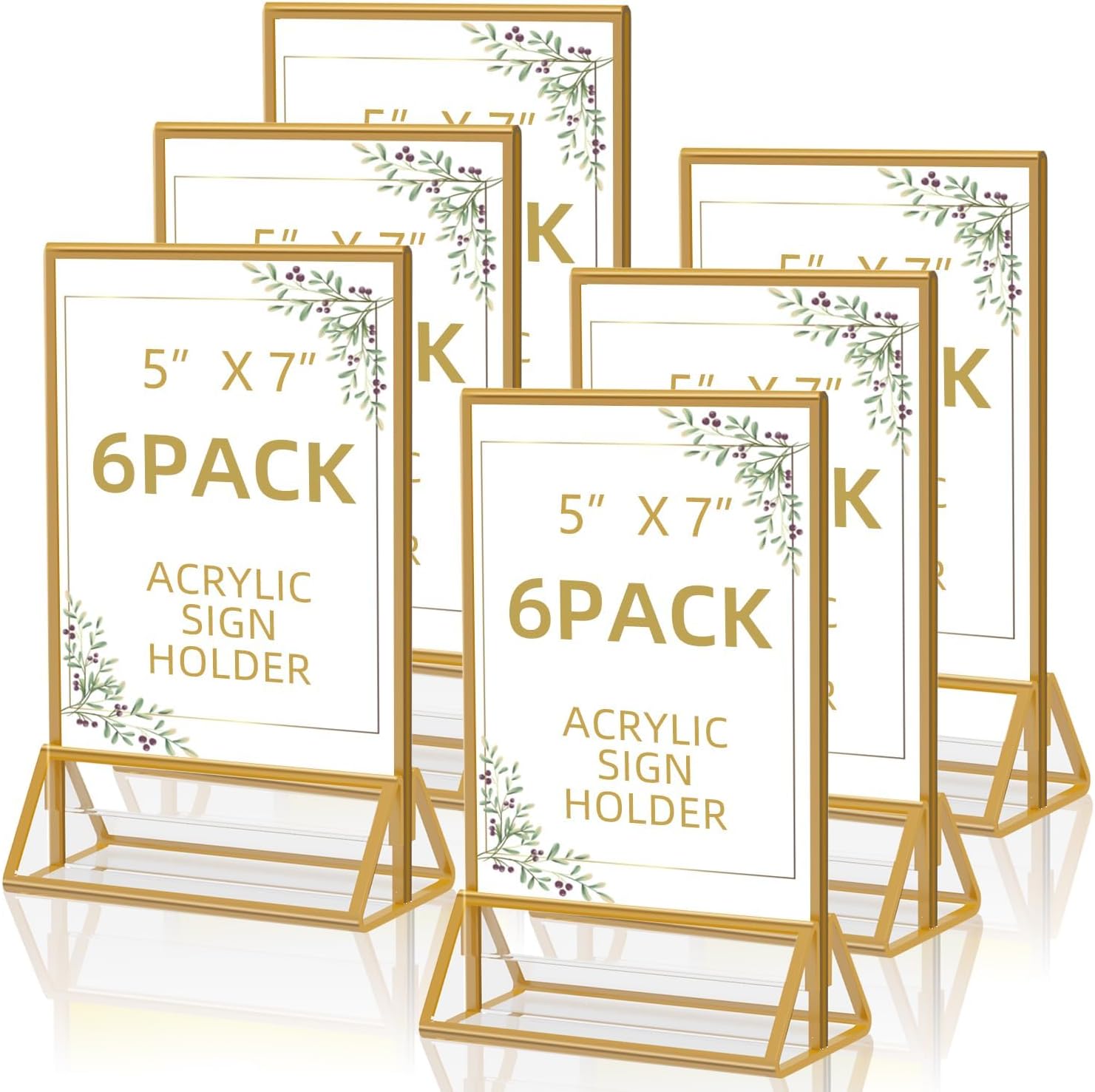6 Pieces Clear Acrylic Table Card Holder, Double Sided Frame with Gold ...