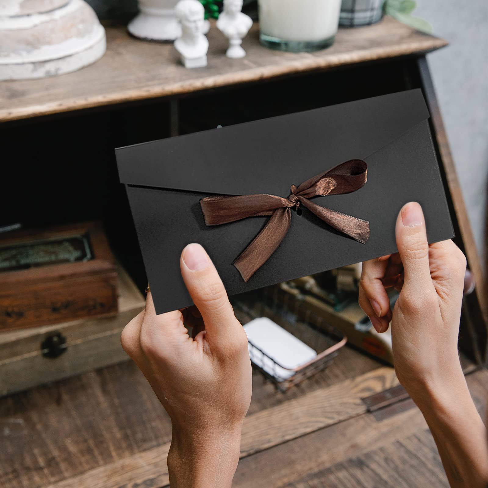 Black Kraft Paper Envelopes Retro Envelopes with Ribbons Gift Card ...